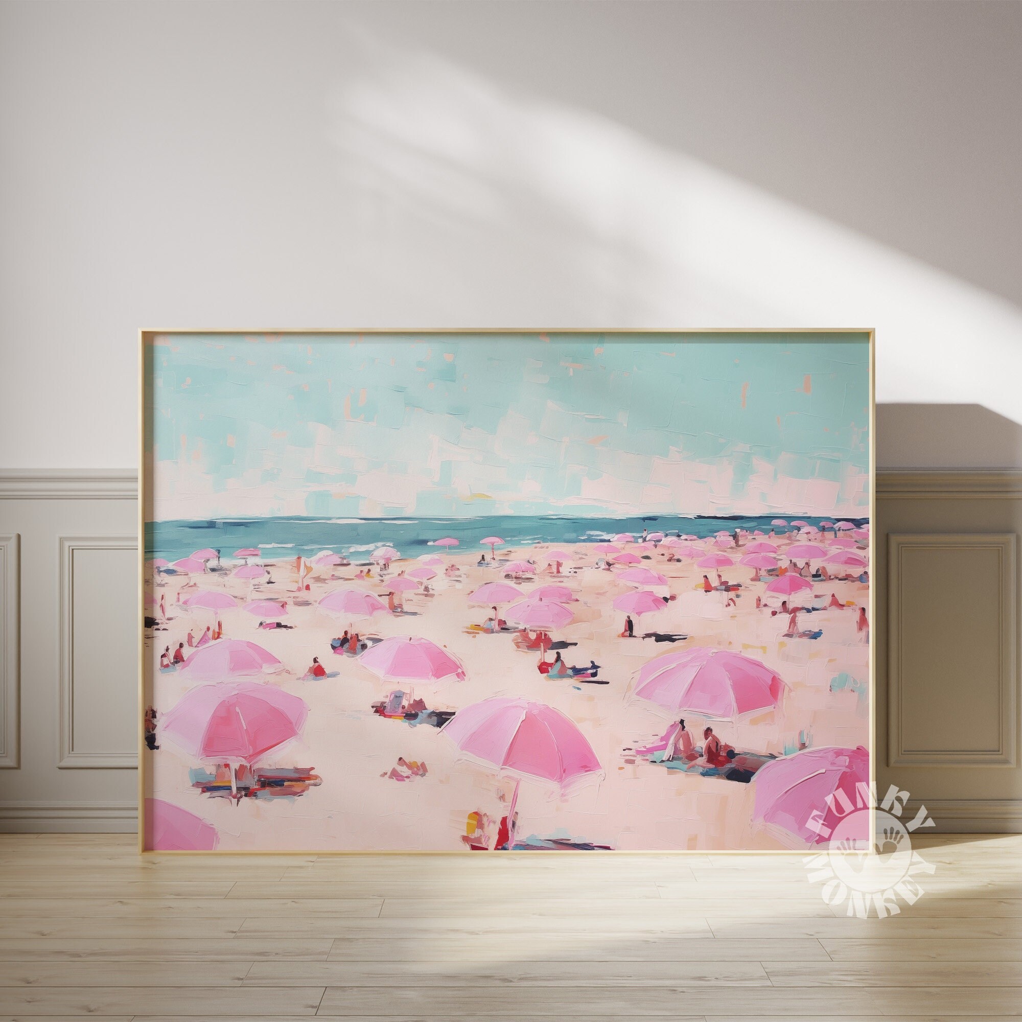 369 Prints vintage Beach Print, Pink Beach Umbrellas, Art, Abstract ...