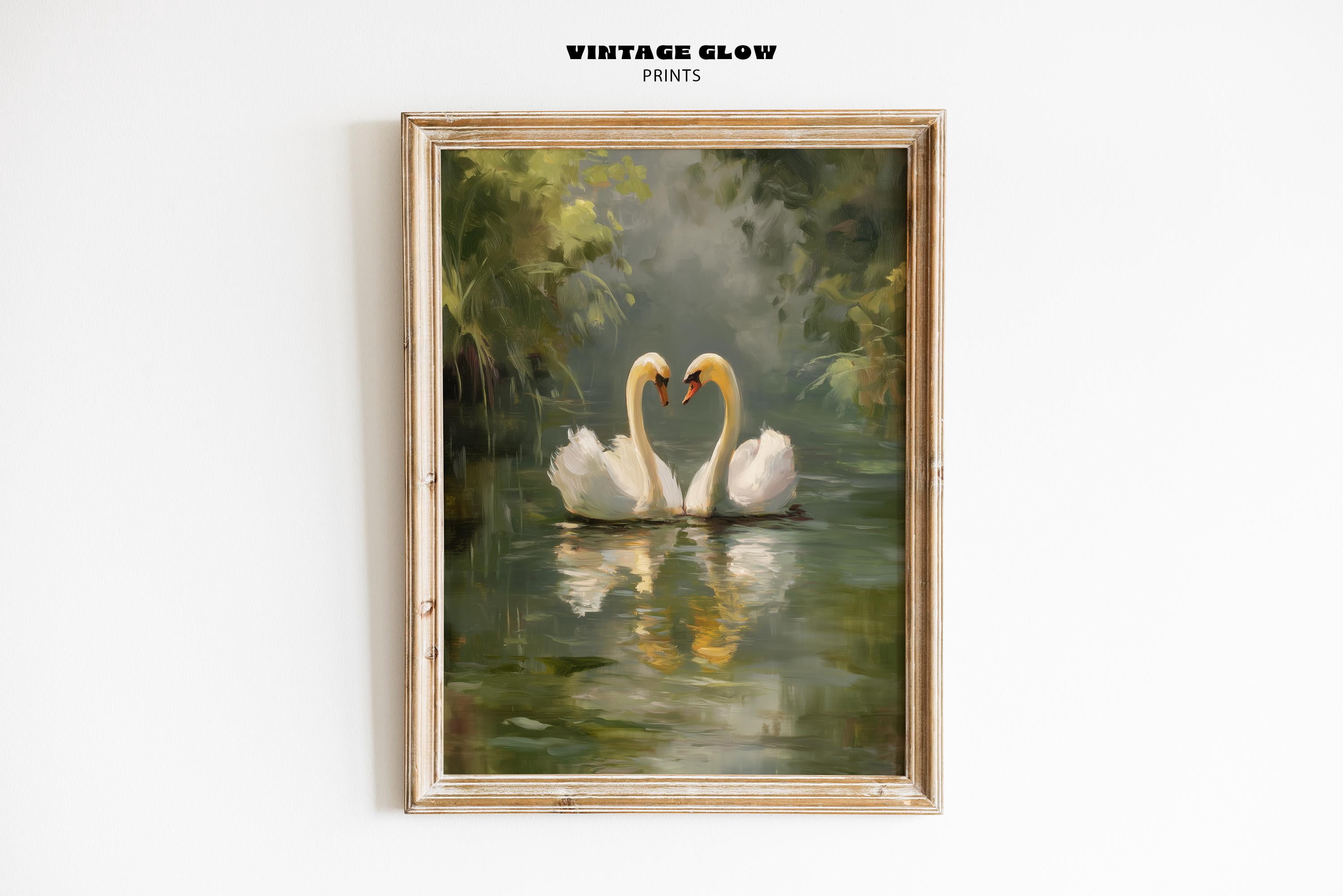 369 Prints vintage Swan Couple Print | Neutral Moody Wall Art | Soft ...