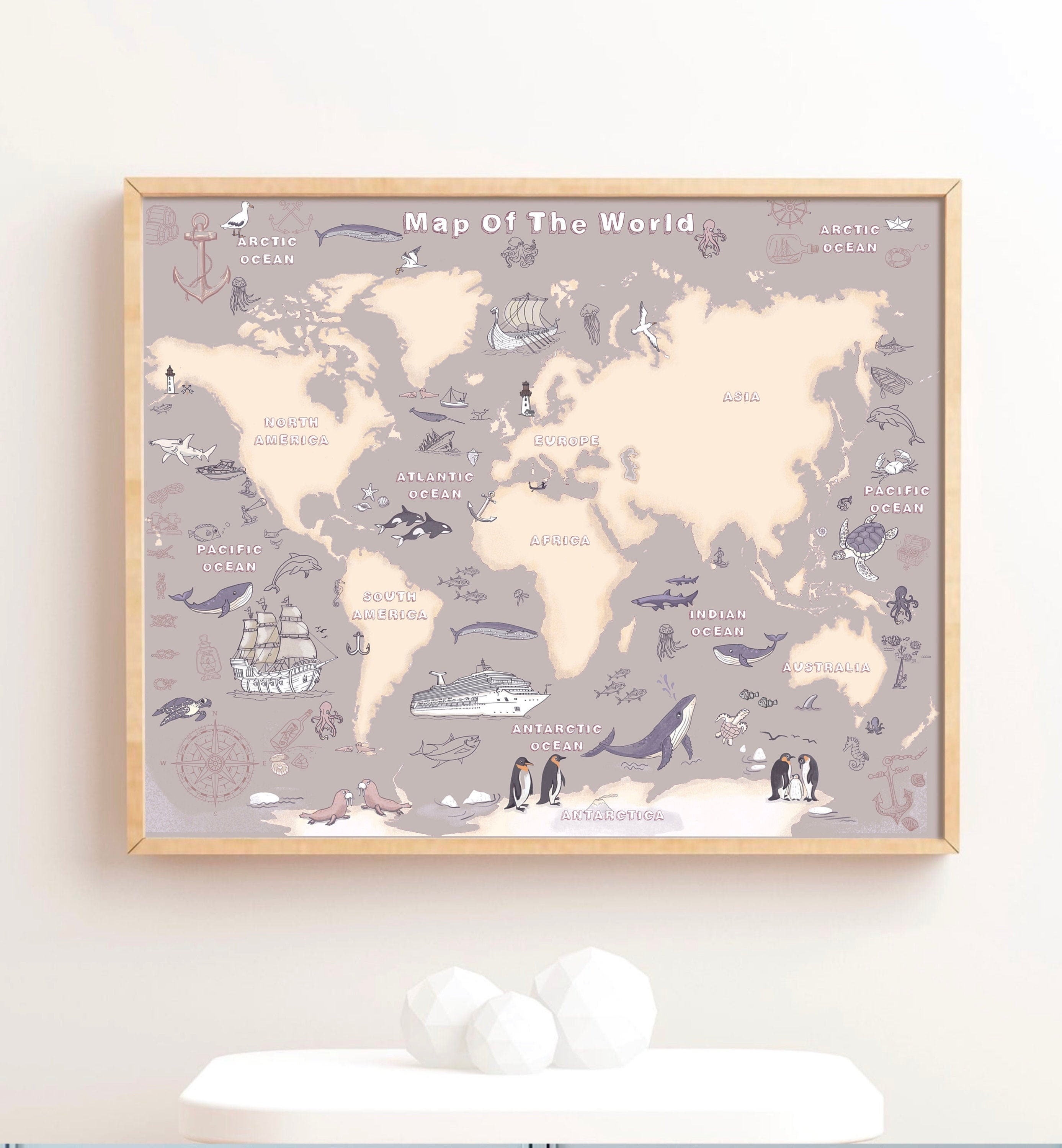 369 Prints animal World Map Playroom Kids World Map Poster Educational ...