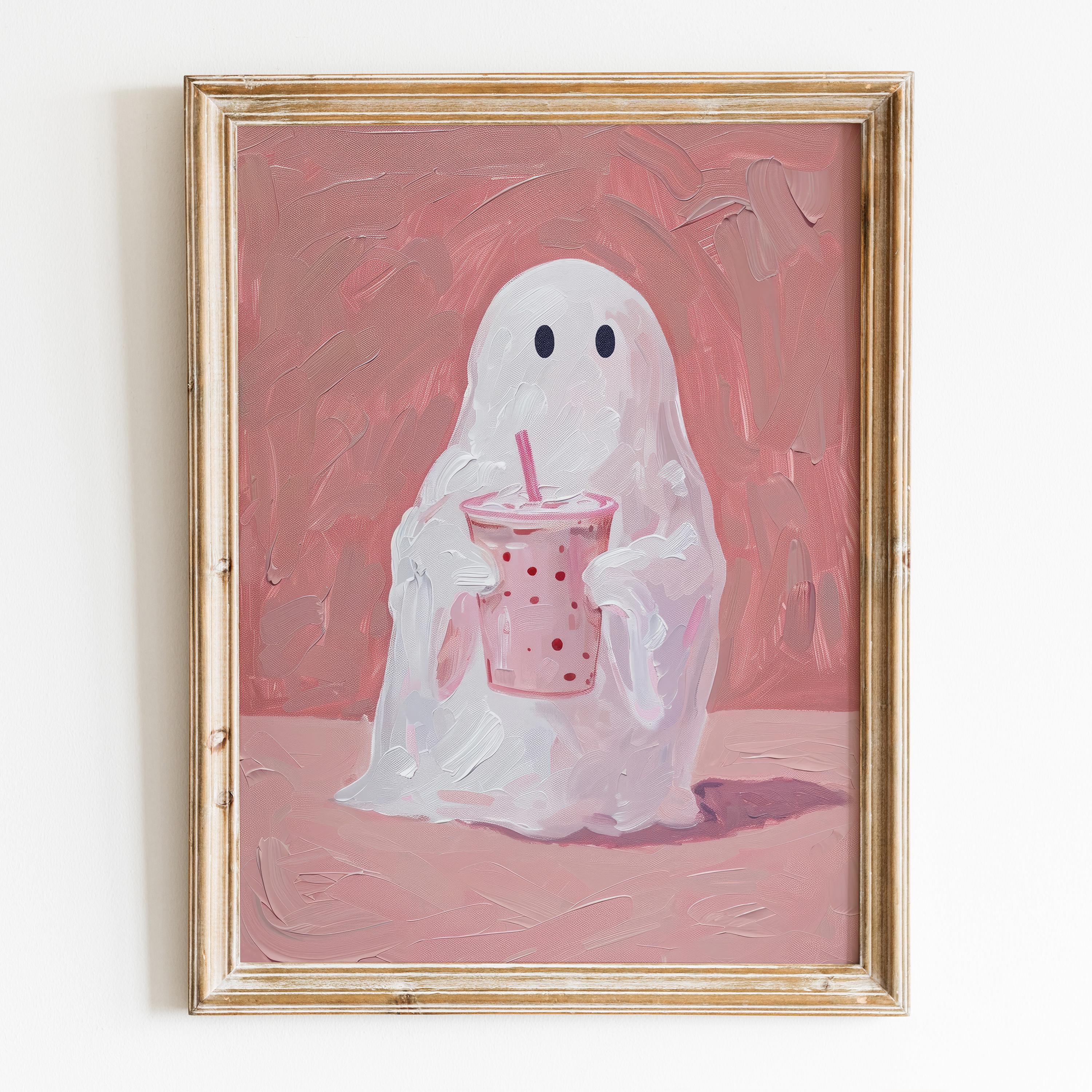369 Prints cute Ghost With Bubble Tea Halloween Wall Art, Preppy ...