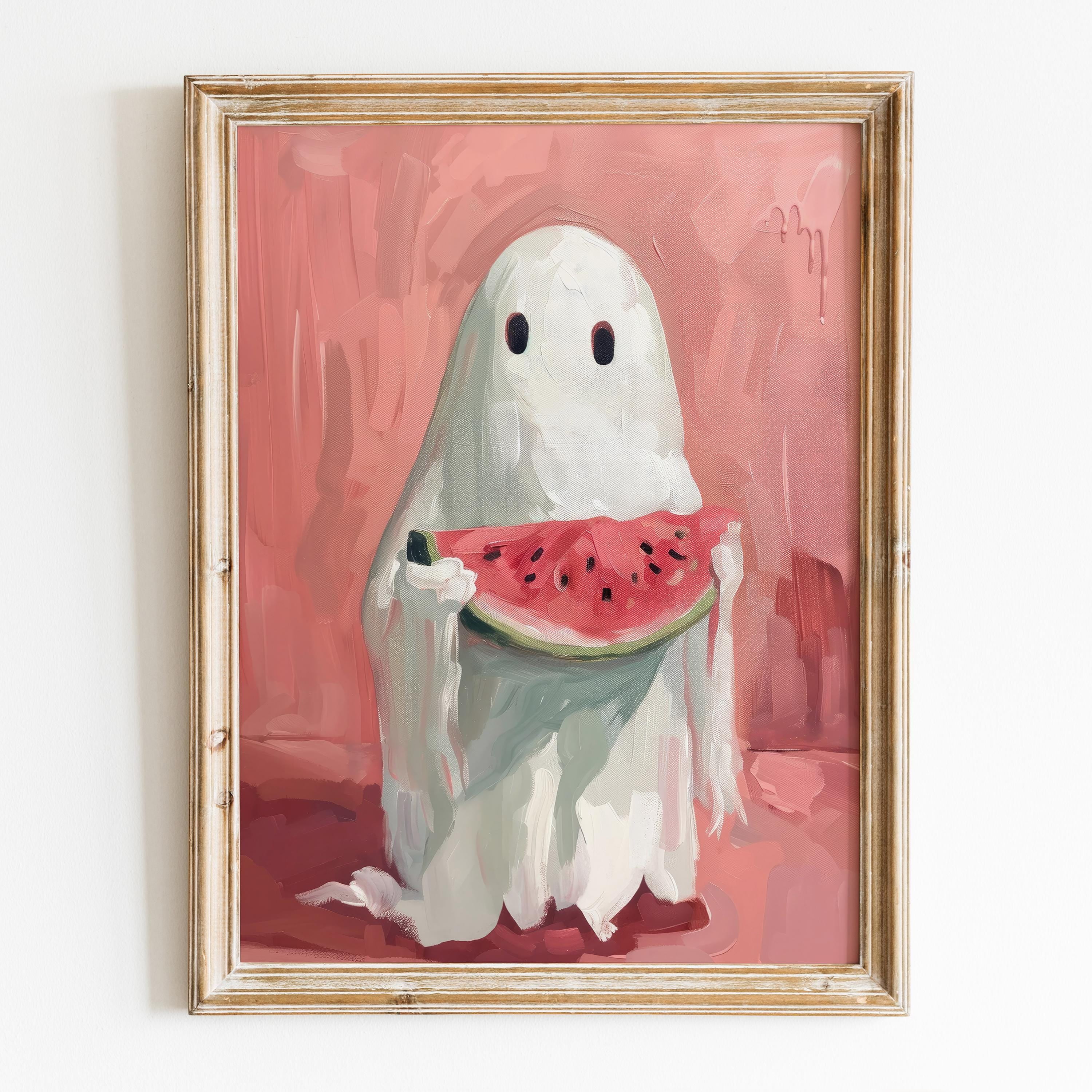 369 Prints ghost Eating Watermelon Halloween Wall Art, Preppy Halloween ...