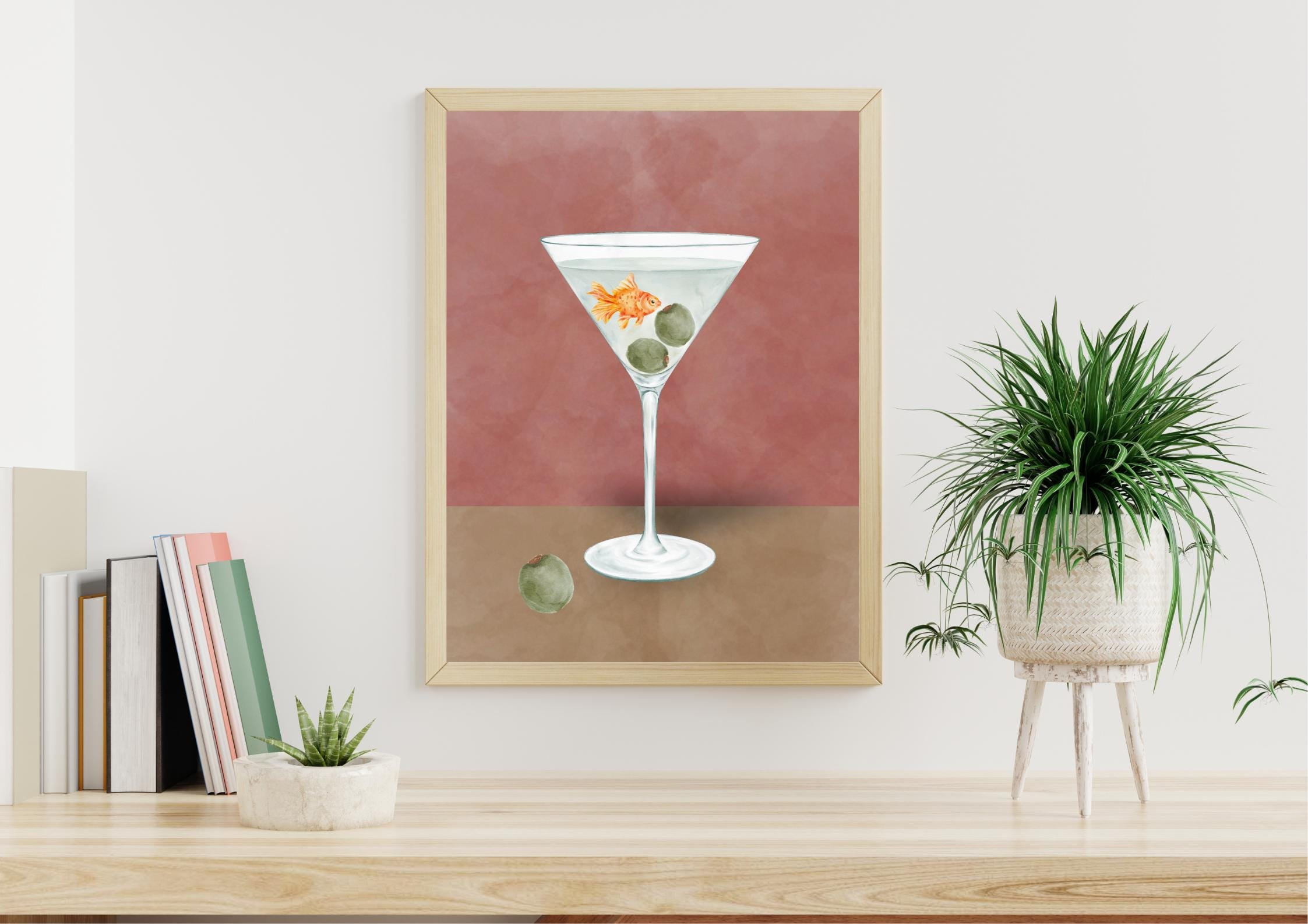 369 Prints goldfish Martini Art Print | Quirky Cocktail Wall Art ...