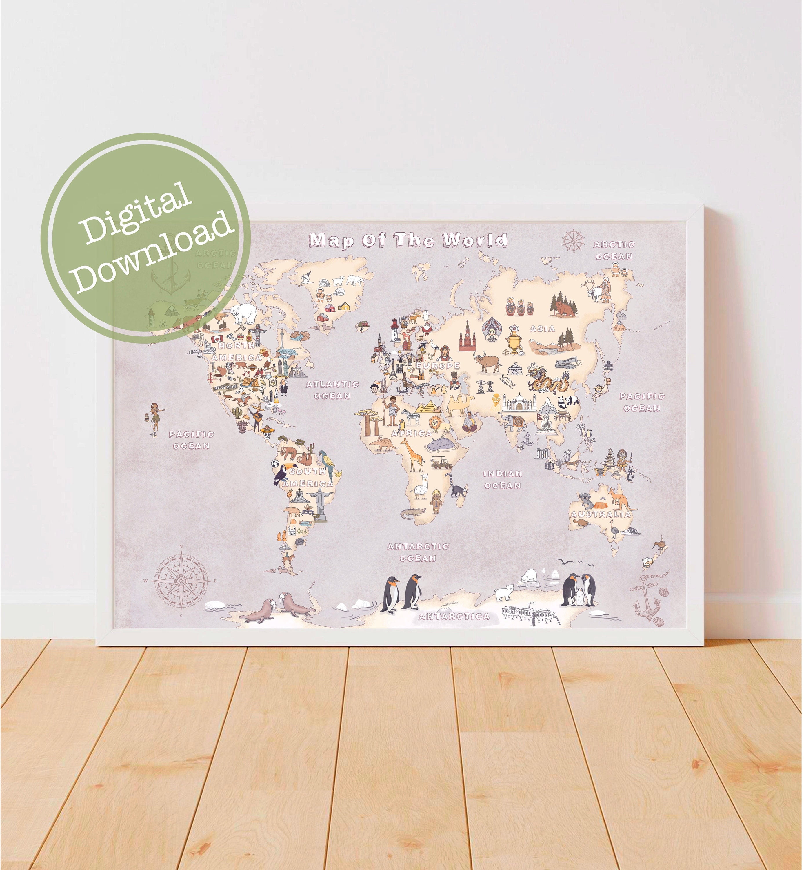 369 Prints kids World Map, Homeschool Educational Poster, Montessori ...