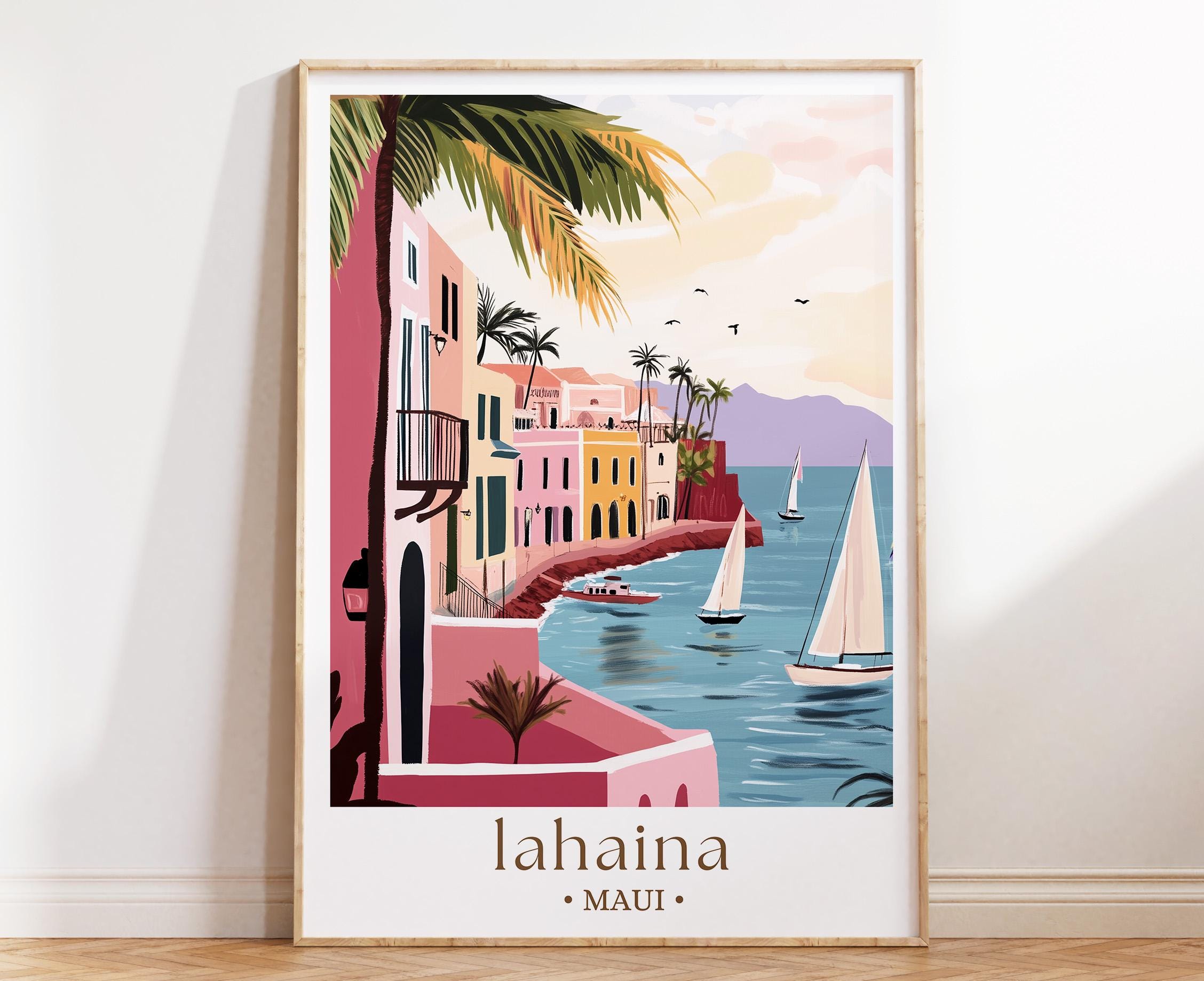 369 Prints lahaina Hawaii Print, Island Town Travel Poster, Illustrated ...