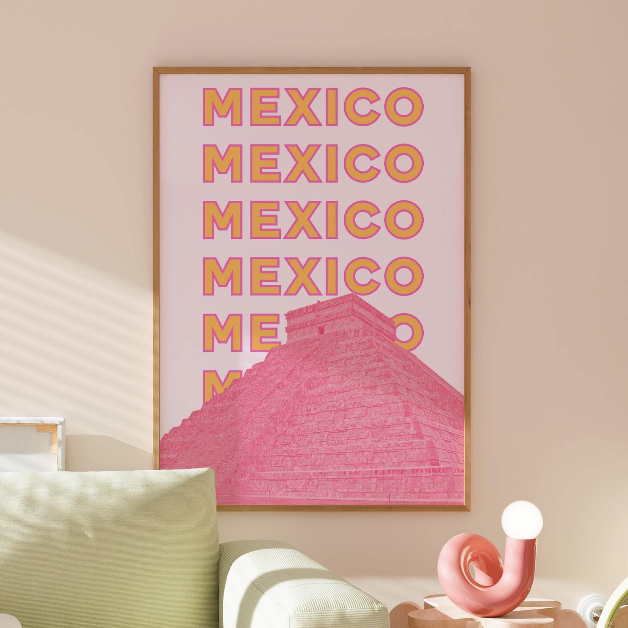 369 Prints mexico Travel Print | Pink Teocalli Mexico Art | Trendy ...