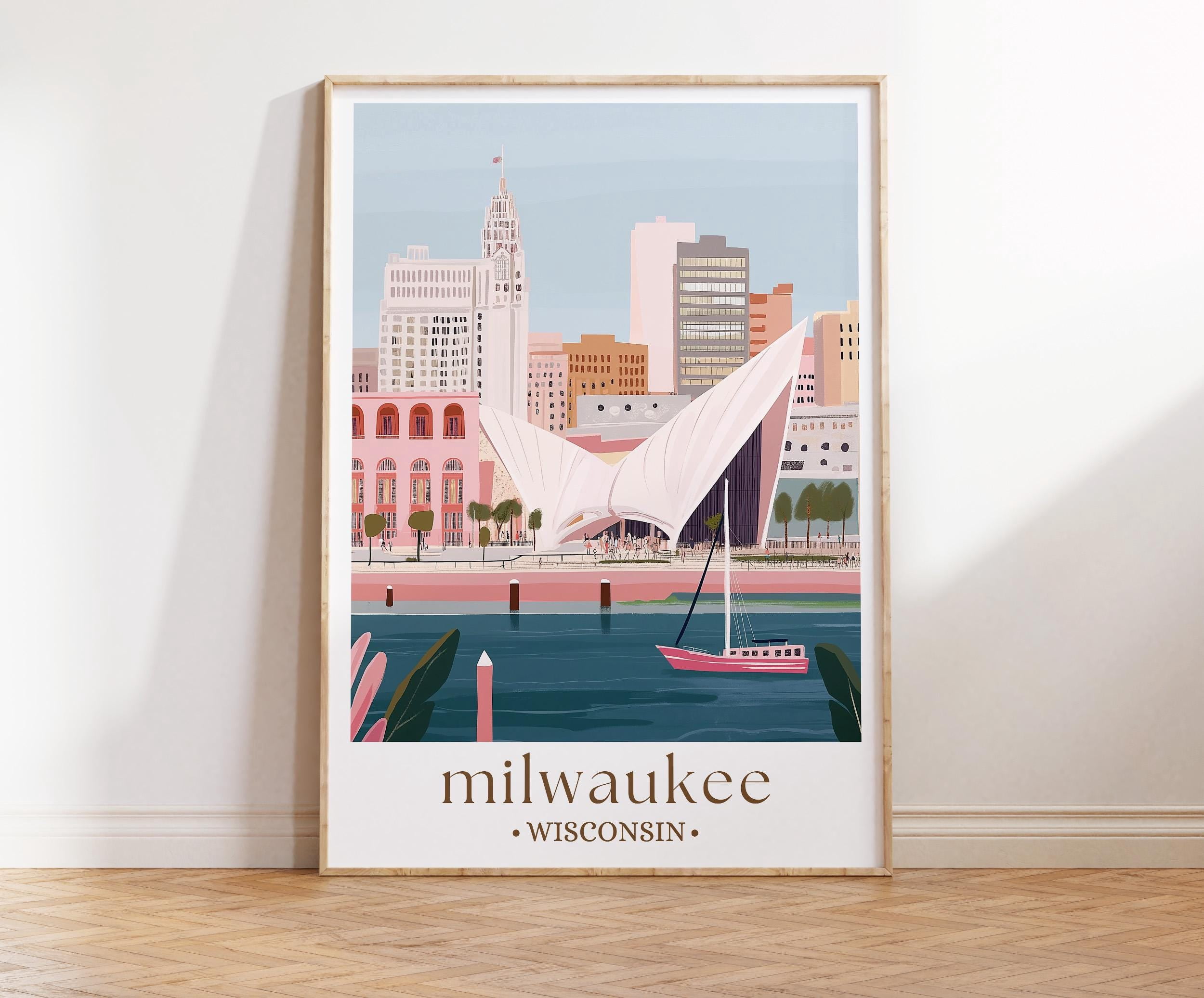 369 Prints milwaukee Poster Retro Travel Poster Art Milwaukee Wisconsin ...