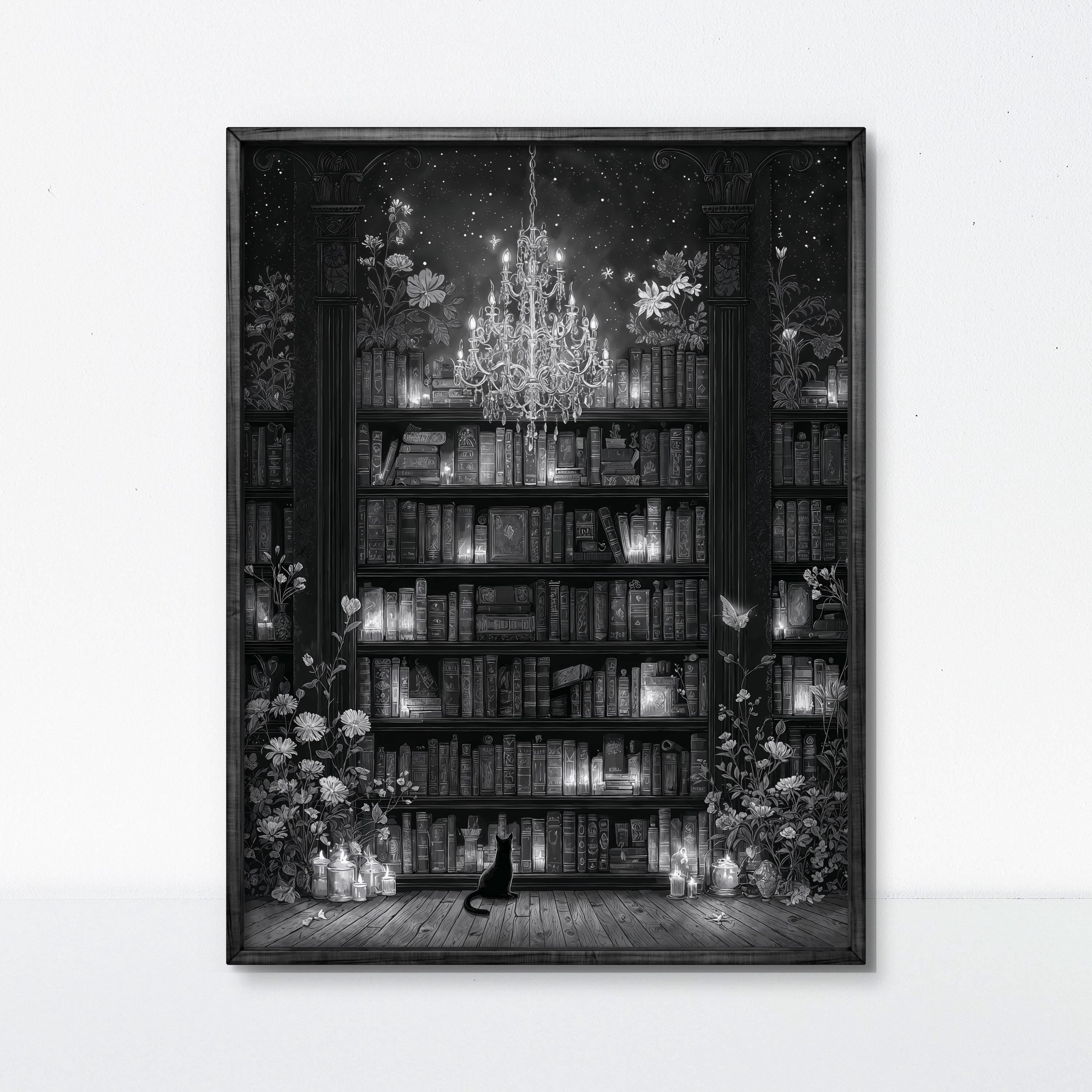 369 Prints mystical Monochrome Library Poster – Black Cat And ...