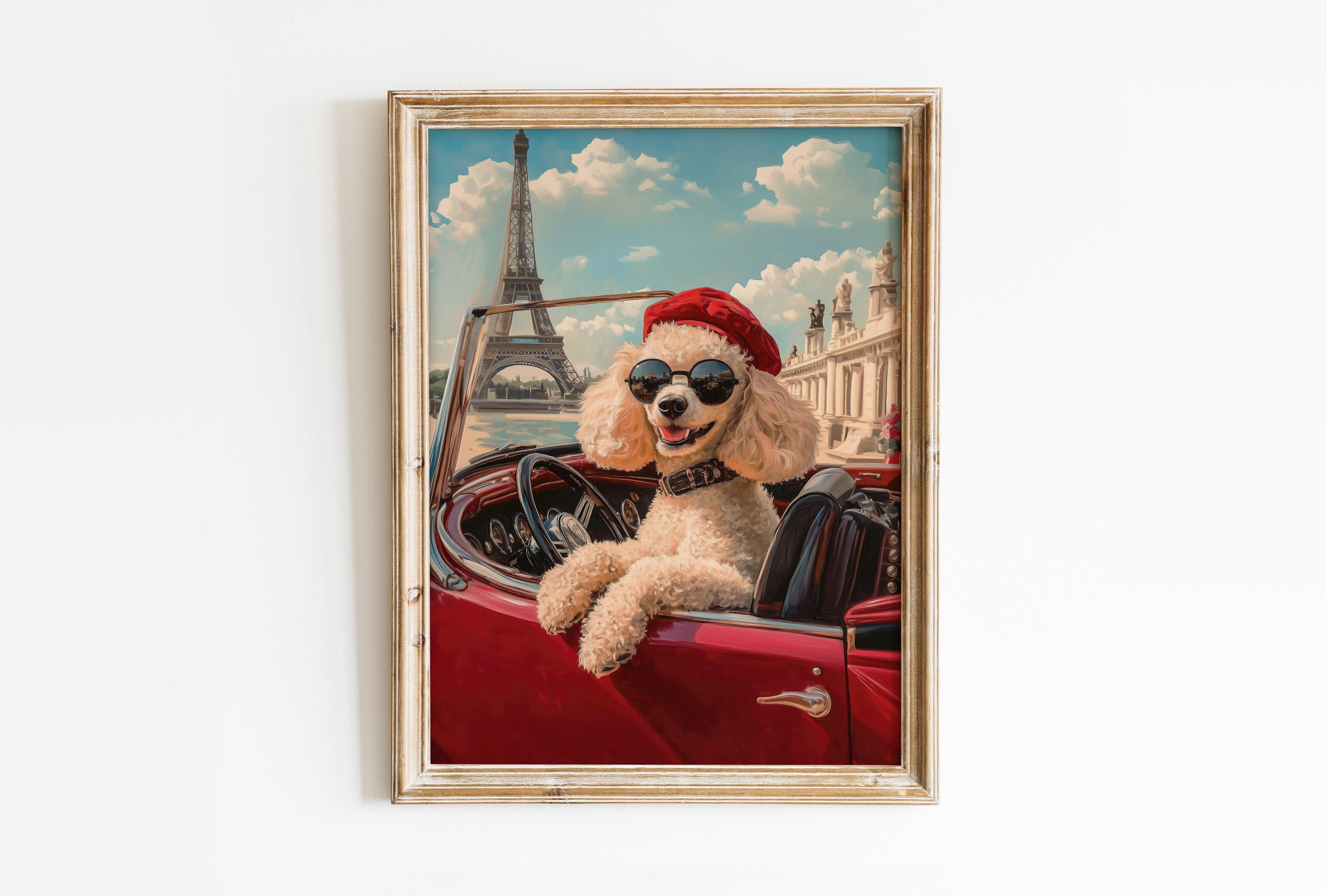 369 Prints parisian Poodle Wall Art, Preppy Dog In Retro Car Print ...