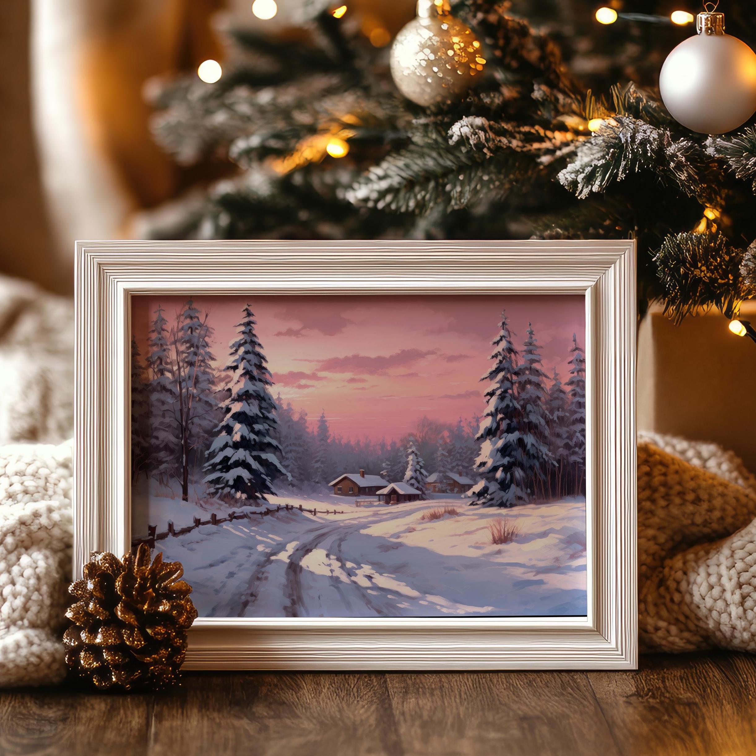 369 Prints pine Forest Girly Wall Art, Pink Winter Landscape, Preppy ...