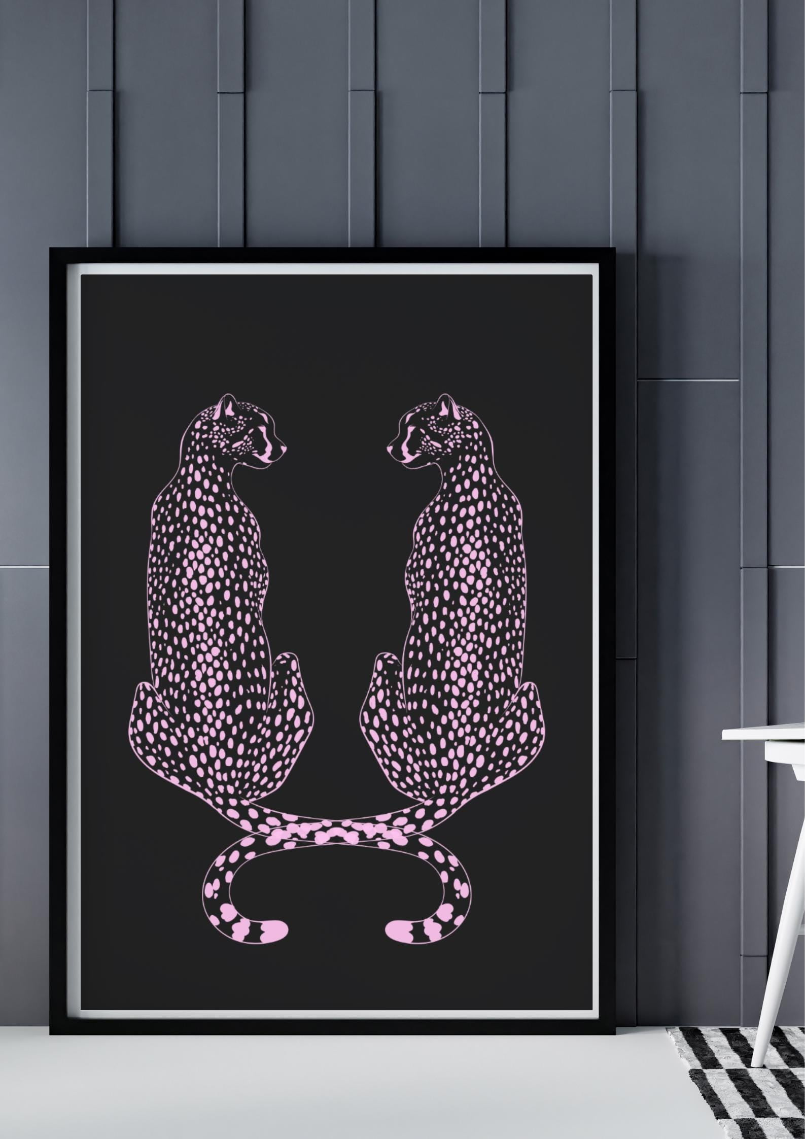 369 Prints pink Cheetah Print Wall Art – Y2K Animal Print On Black ...