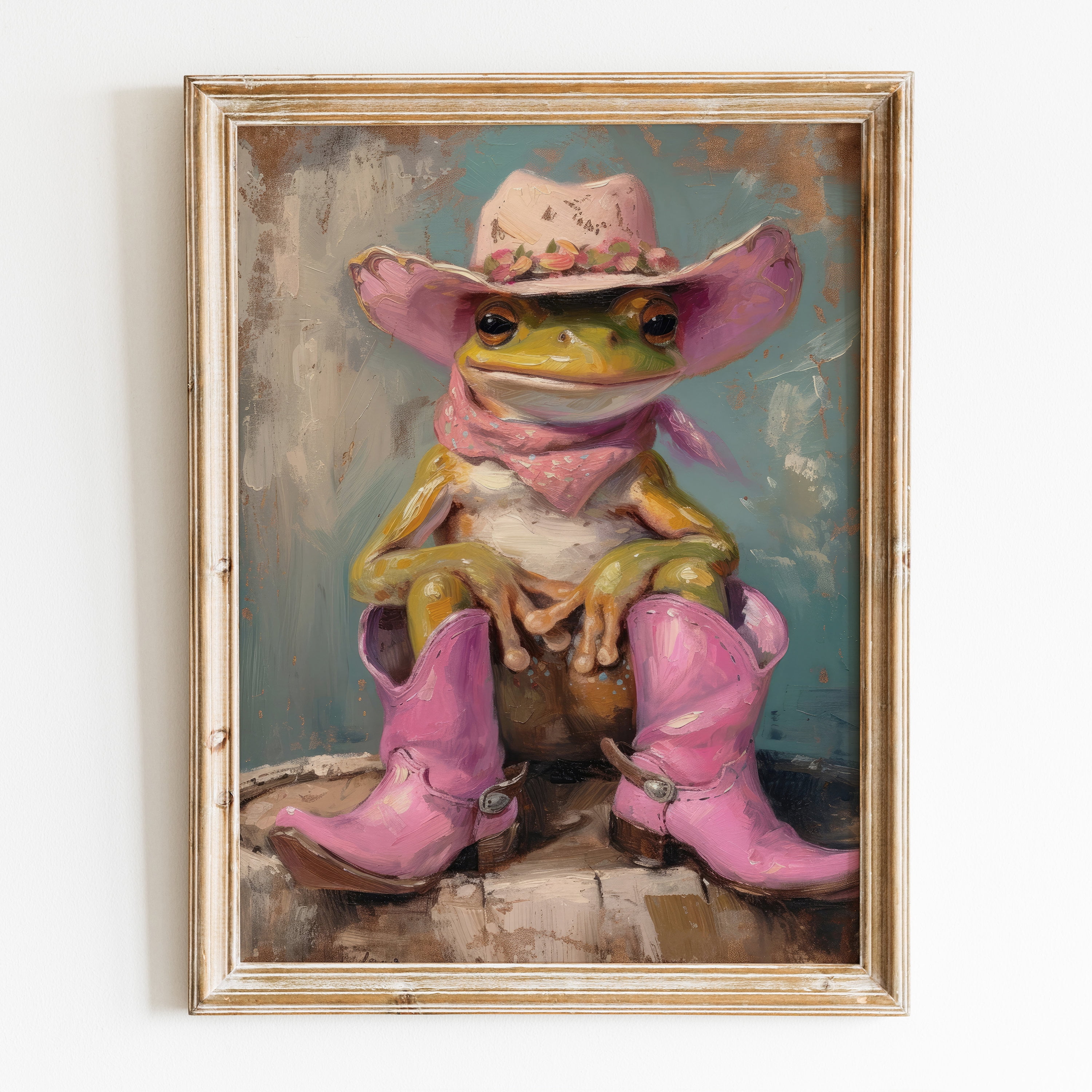 369 Prints preppy Frog With Cowgirl Hat & Boots Girly Wall Art, Pink ...