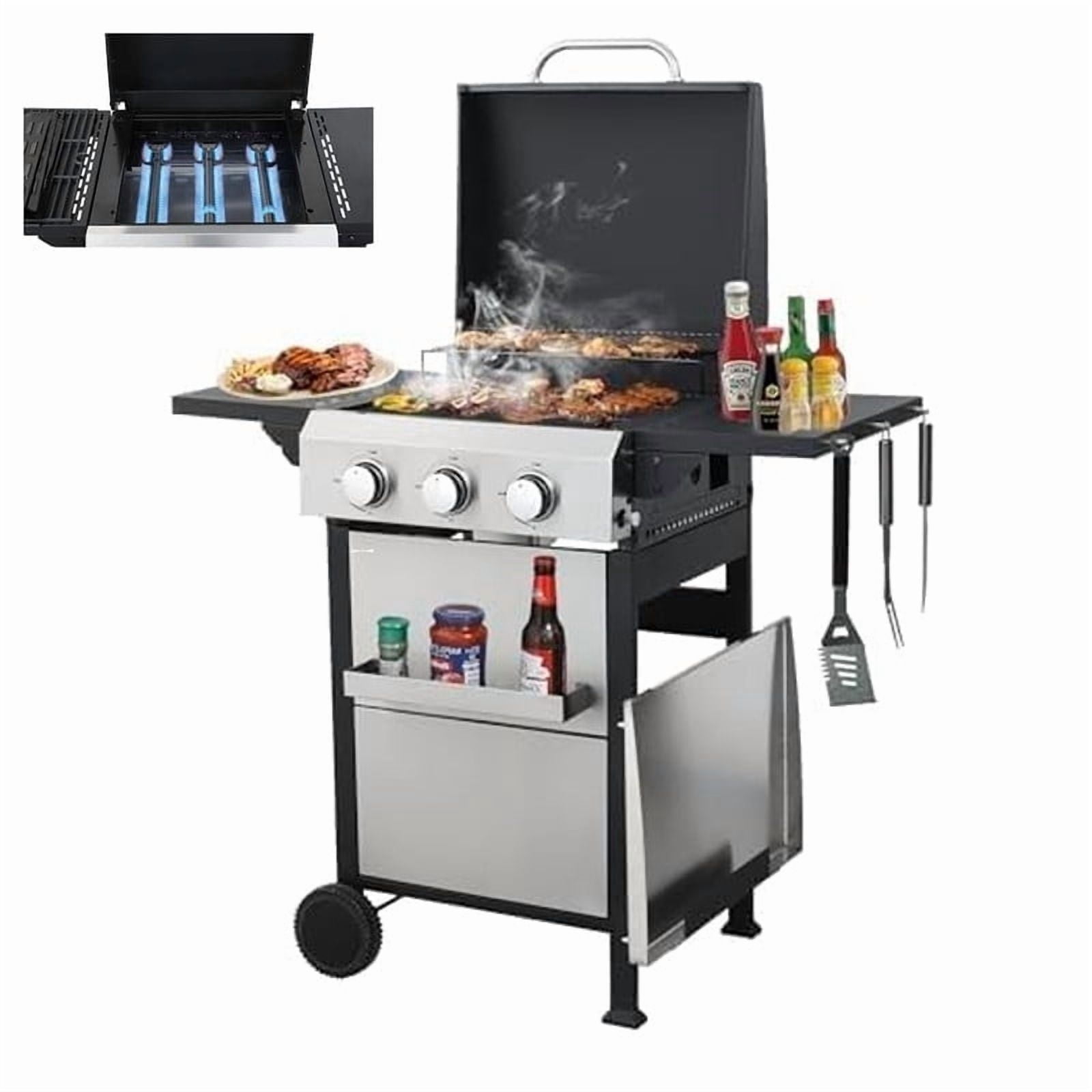 36900 BTU 3-Burner Propane Gas Grill with Griddle Grill Combo ...