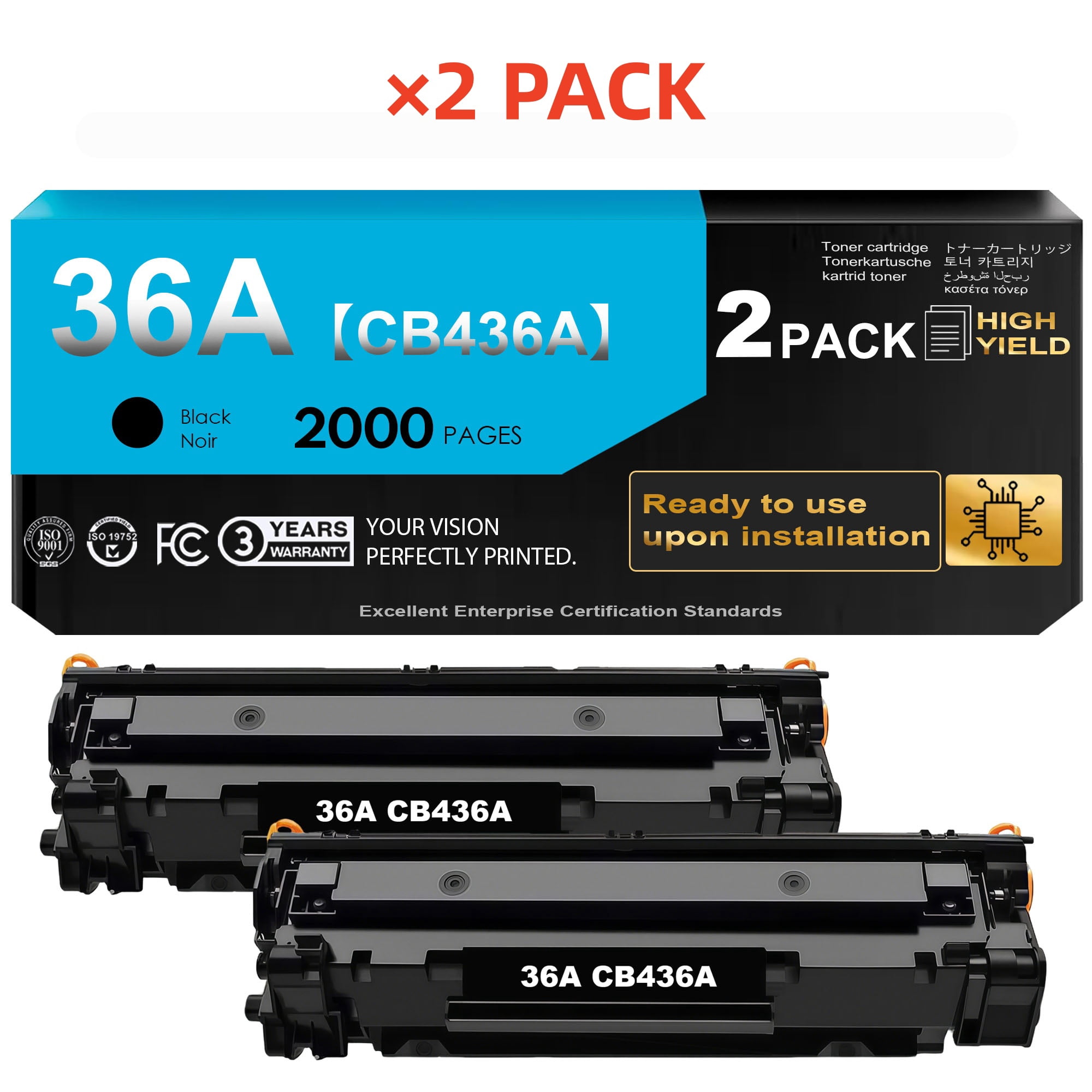 36A Black Toner Cartridge Compatible (with Chip) for 36A CB436A Toner ...