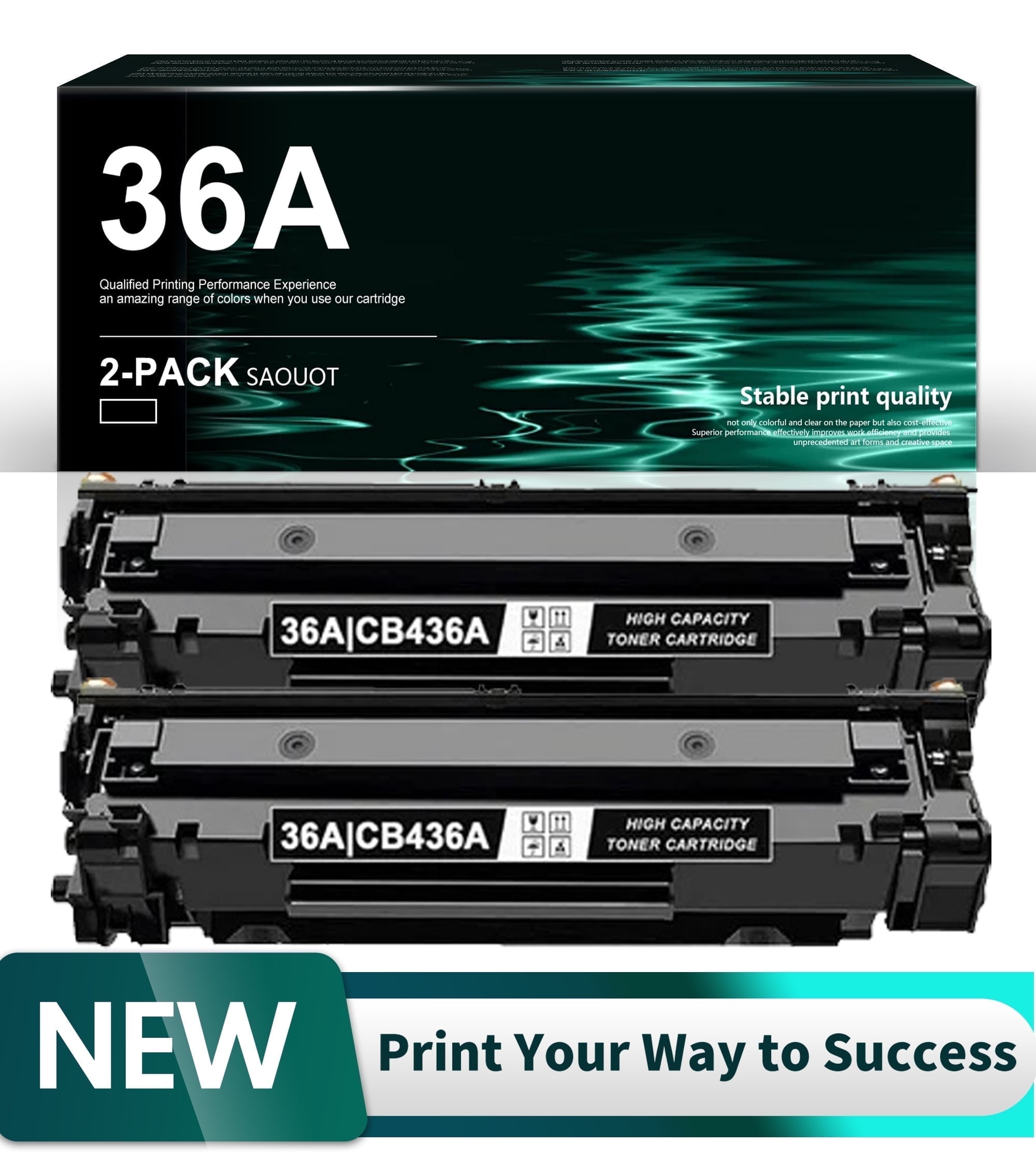 36A | CB436A Black 2 Pack High Yield Toner Cartridge Compatible for HP ...