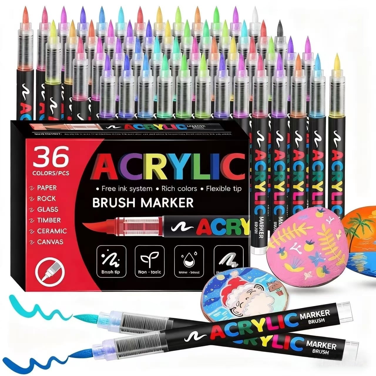 36Colors Acrylic Paint Markers,ANUNU Soft Brush Tip Acrylic Paint ...