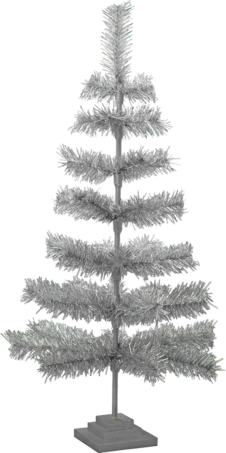 36IN Silver Tinsel Christmas Tree, Artificial Flame Resistant Branches ...