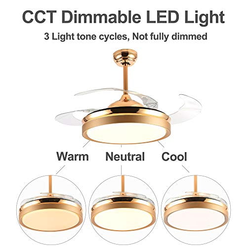 36In Retractable Ceiling Fan with LED Light and Remote Control ...