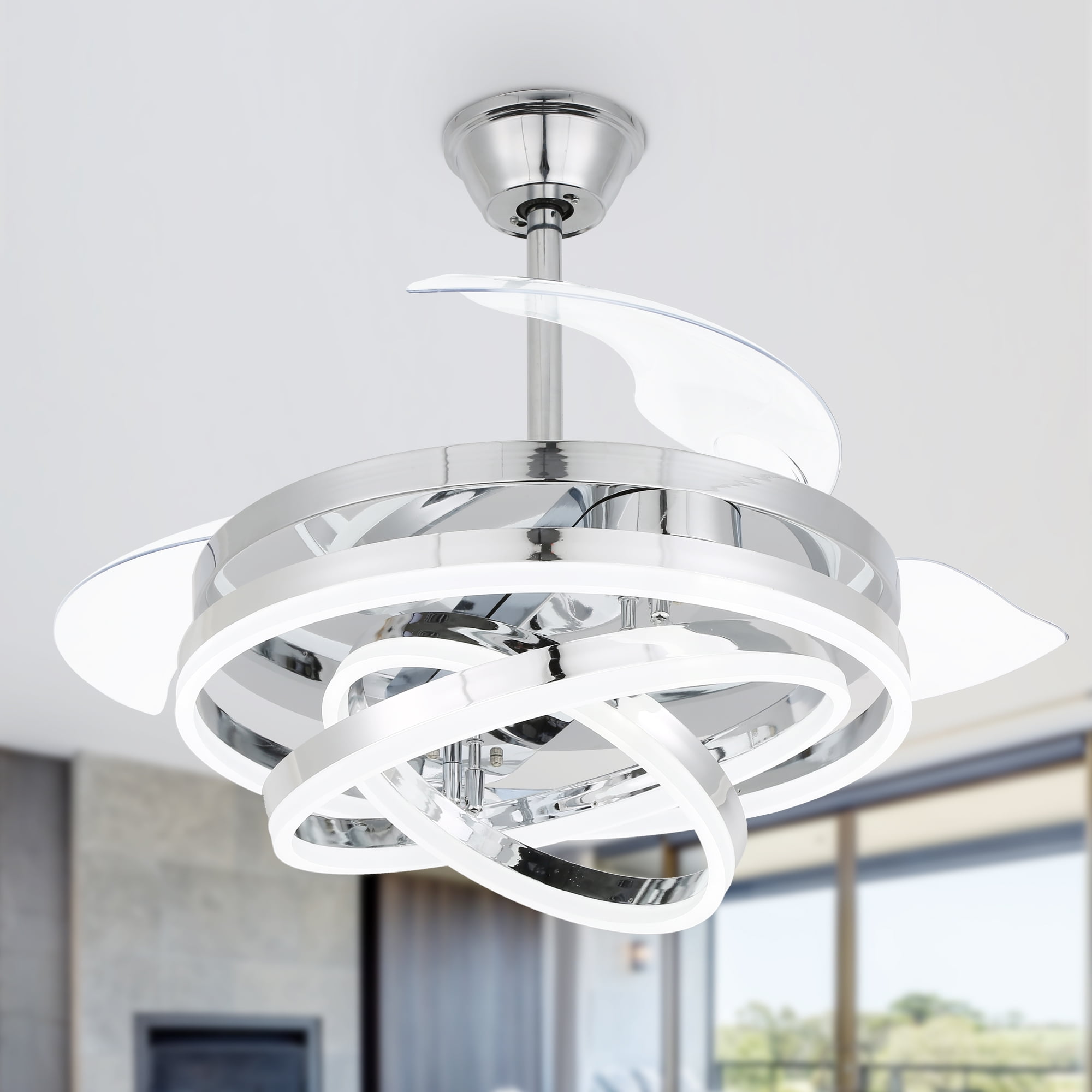 36Inch Modern Indoor Reversible Ceiling Fan with LED Light, 3 Color 6 ...