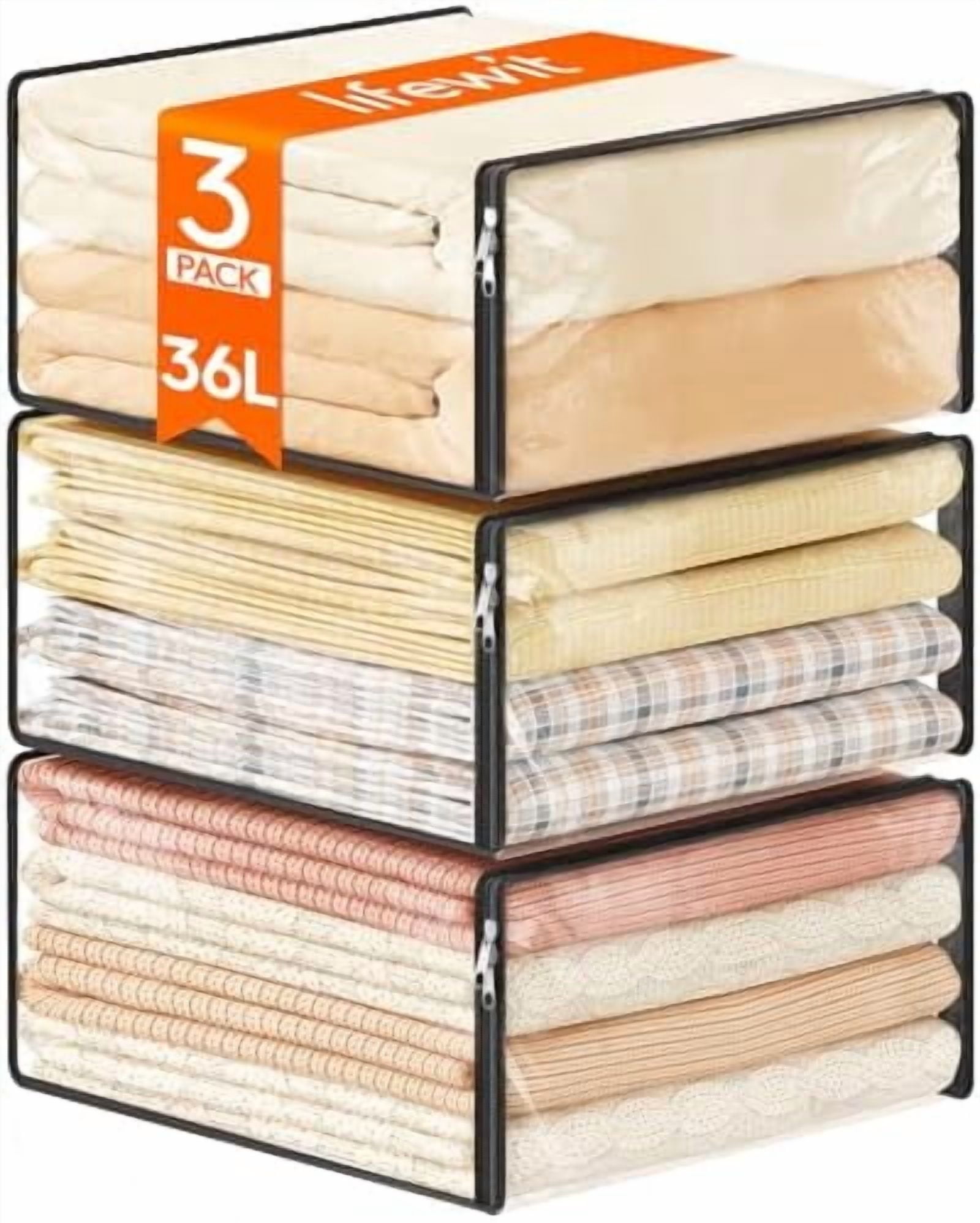 36L Clear Sheet Storage Bags with Zipper 3 Pack, Plastic Sweater ...