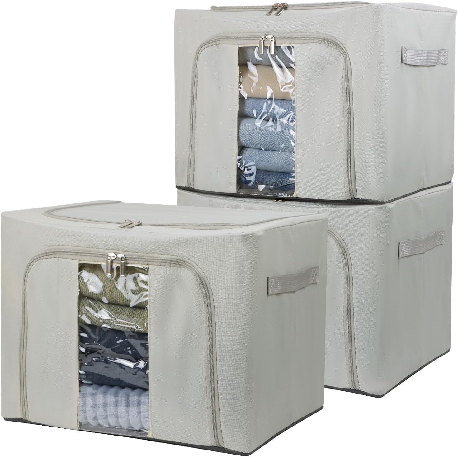 36L Clothes Storage Bins with Metal Frame, 3 Pcs Stackable Clothing ...