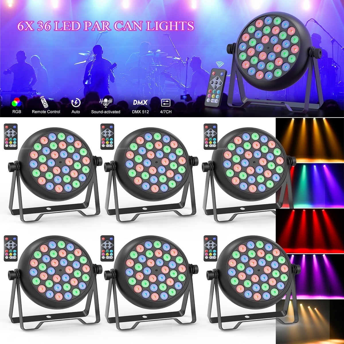 36LED DJ Par Lights - RGB Stage Par Lights with Sound Activated ...
