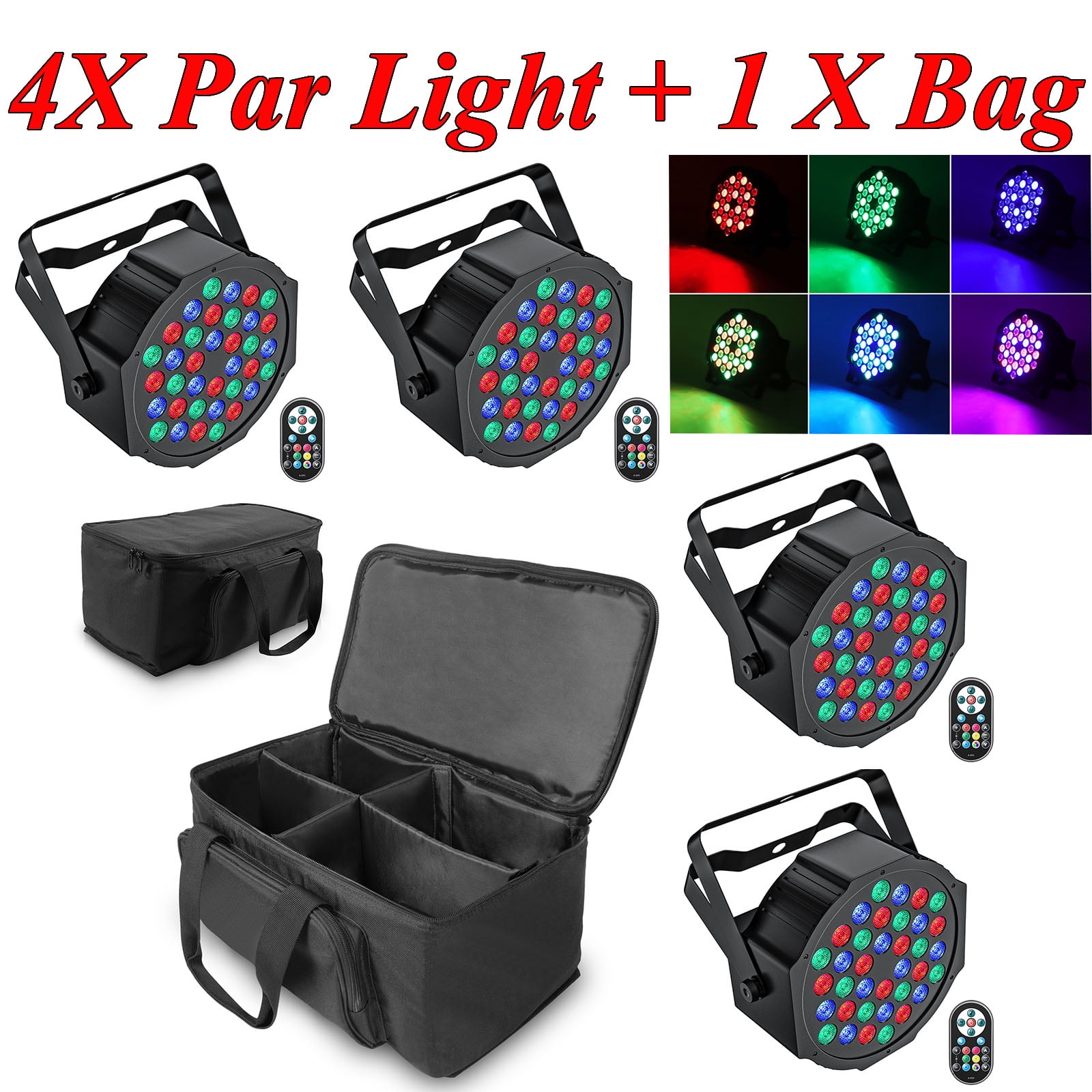 36LEDs Stage Par Lights 4 Pack - RGB LED Par Lights w/ Bag,Sound ...
