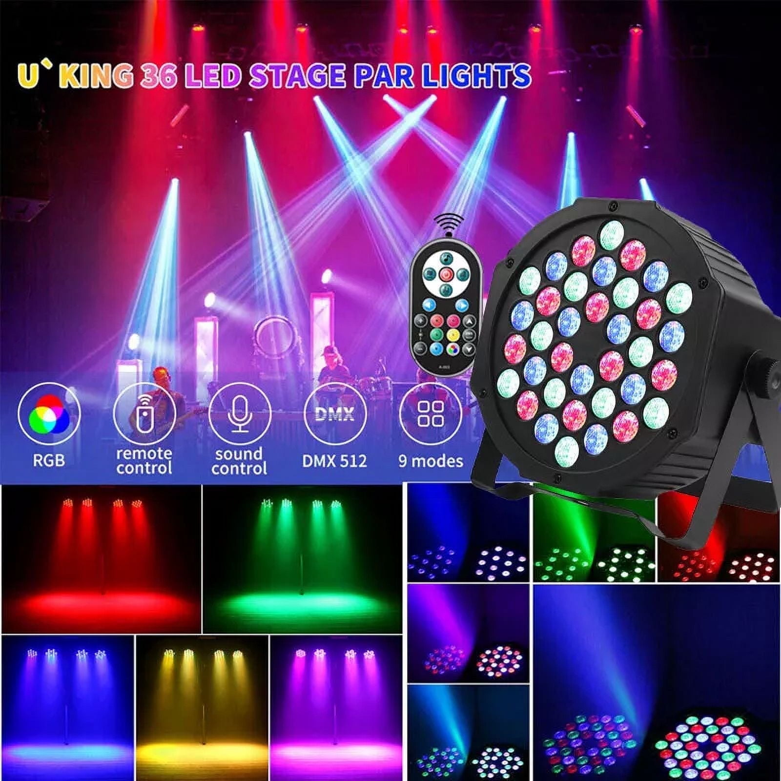 36LEDs Stage Par Lights - RGB LED Par Lights Sound Activated Auto Play ...