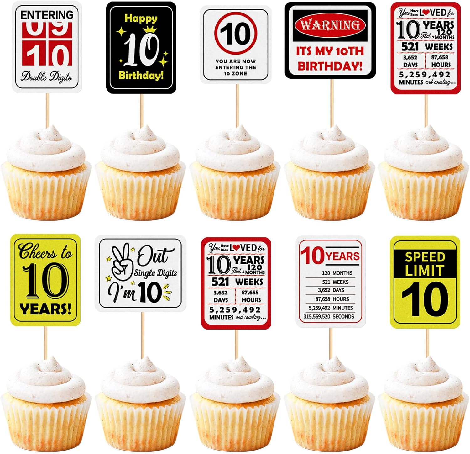 36PCS 10th Birthday Cupcake Toppers Cheers to 10 Years Out Single ...