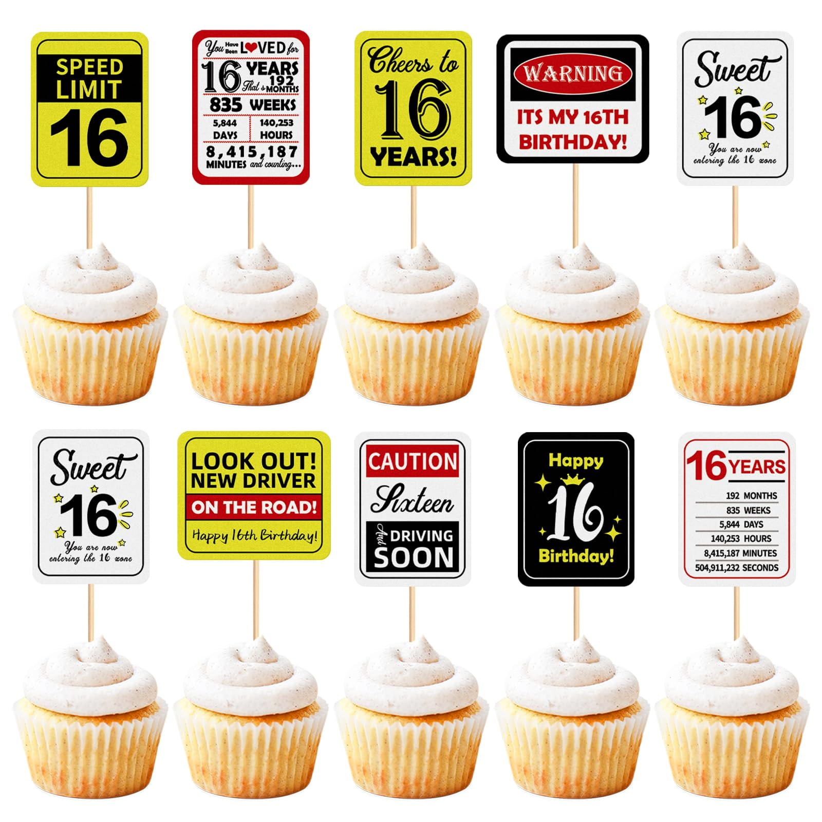 36PCS 16th Birthday AJH3 Cupcake Toppers Cheers to 16 Sweet 16 Speed ...