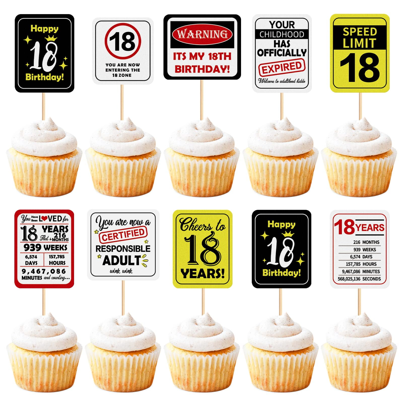 36PCS 18th Birthday PriNst Cupcake Toppers Cheers to 18 Childhood has ...