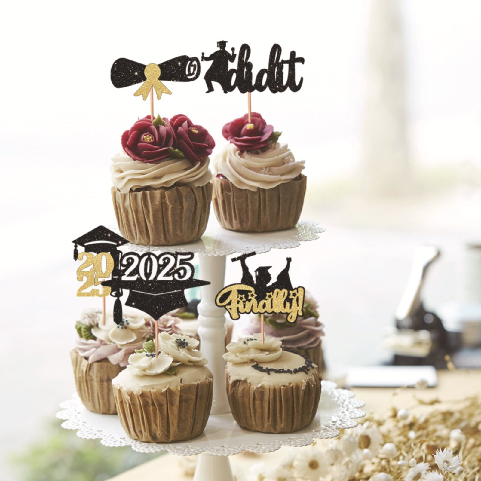 36PCS 2025 Graduation Cupcake Toppers Glitter Diploma Congrats 2025 ...