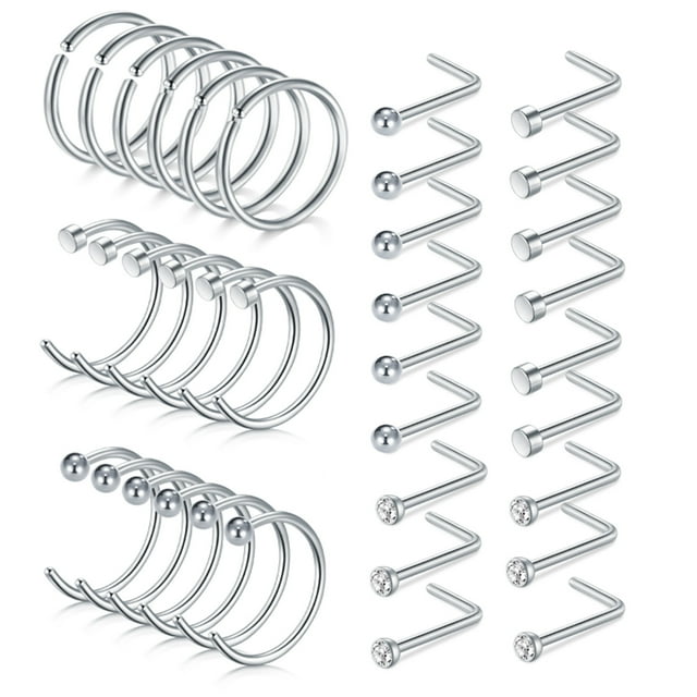 36PCS 20G Nose Rings Studs Surgical Stainless Steel Nose Rings Hoops L ...