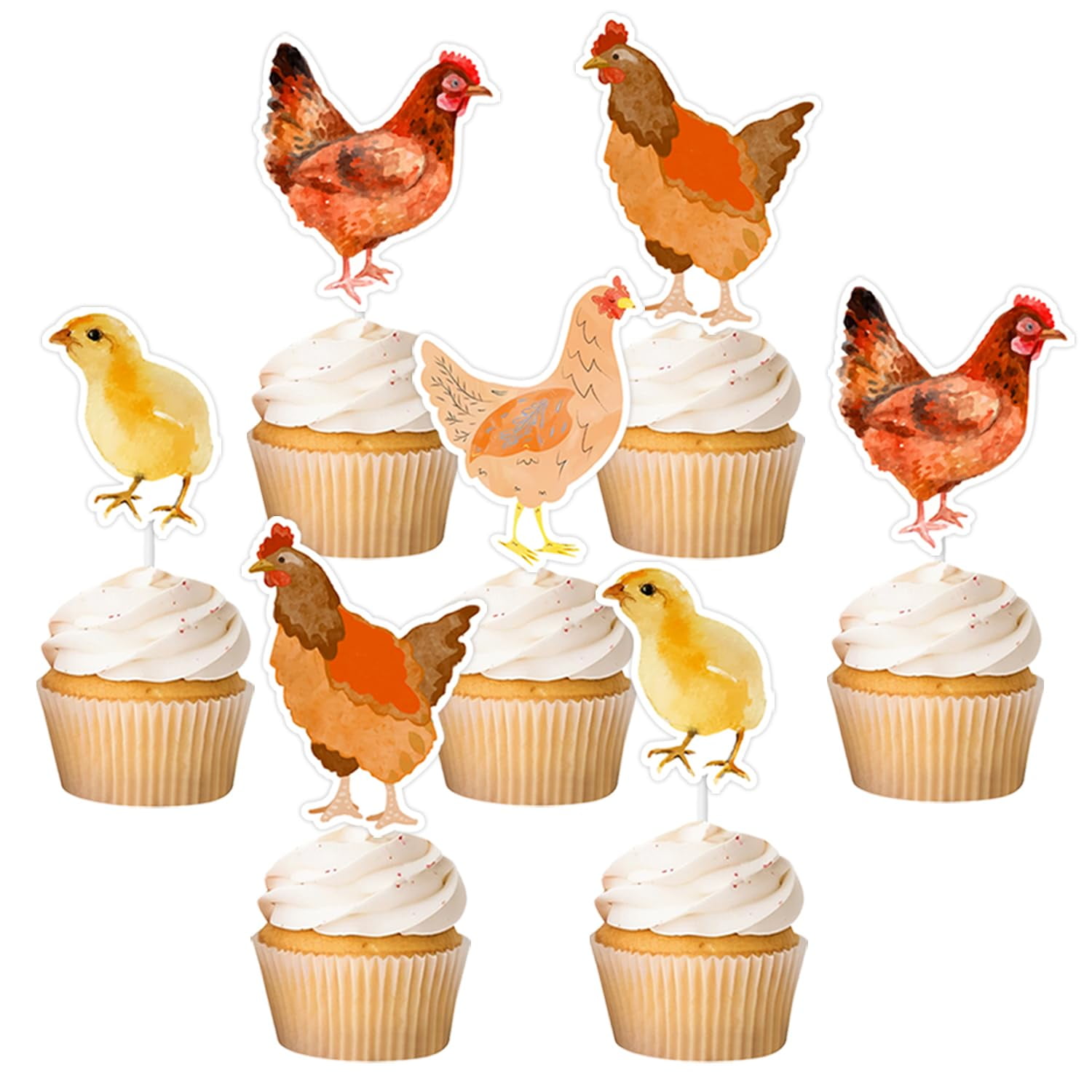 36PCS Chicken Cupcake Toppers Farm Animal Cupcake MDH1Toppers Chicken ...