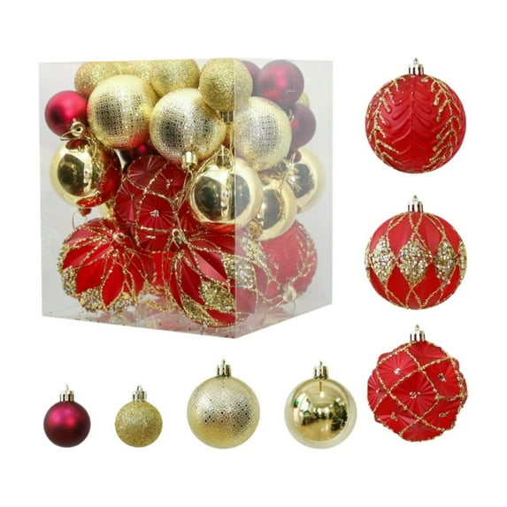 36PCS Christmas Ball Ornaments Set, Red Green Gold Glitter Christmas ...