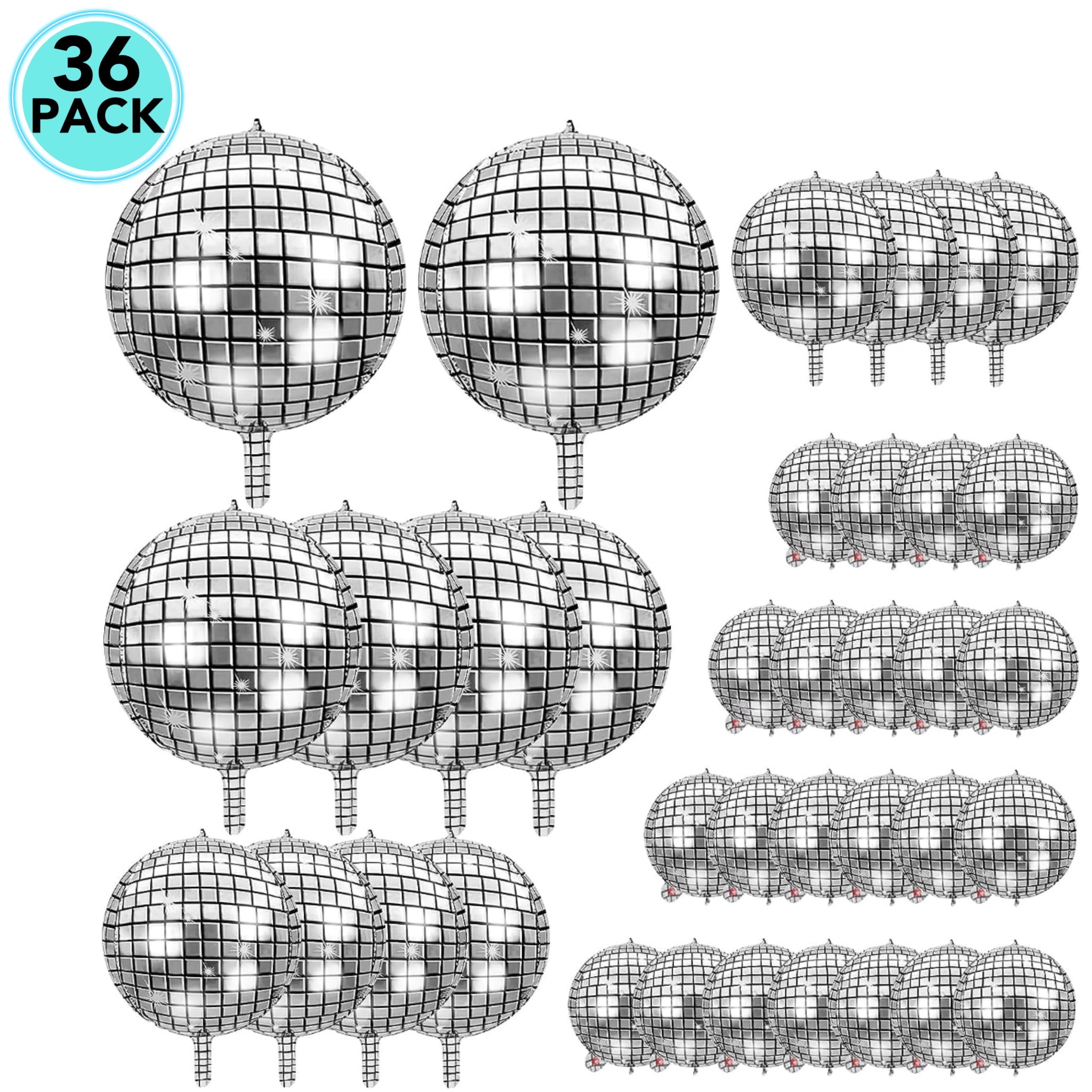 36PCS Disco Ball Balloons Different Sizes, 4D Silver Disco Balloons 10 ...