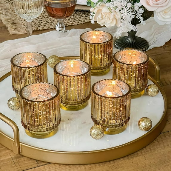 36PCS Gold Vintage Ribbed Glass Tealight Votive Candle Holders by Kate ...