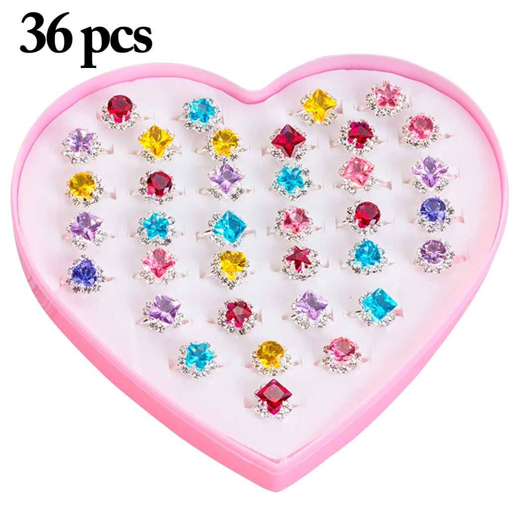36PCS Kids Ring, Peaoy Cute Cartoon Rhinestone Adjustable Jewelry Ring ...