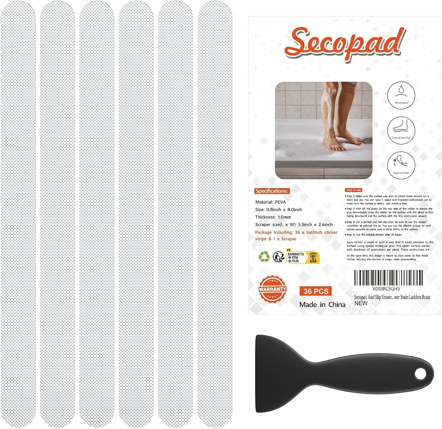 36PCS Non Slip Bathtub Stickers, Shower Floor Non Slip Grip Stickers ...