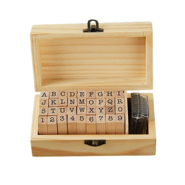 36PCS RUBBER LETTER STAMP ALPHABET WOODEN BOX SET Seal Body - Walmart.com