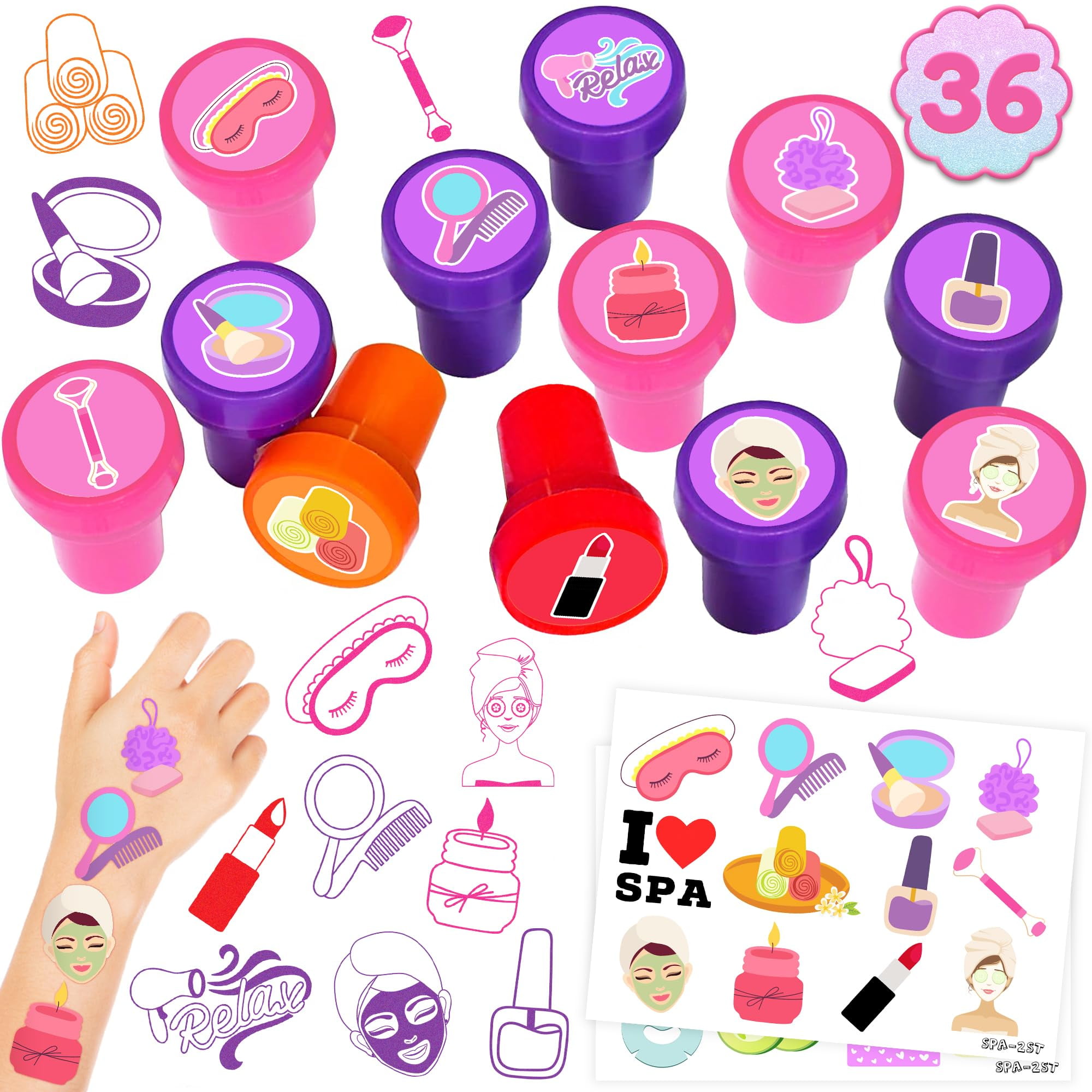 36PCS Spa Party Favors 24 Tattoos Sticker 12 Stamp Set - Ideal Makeup ...