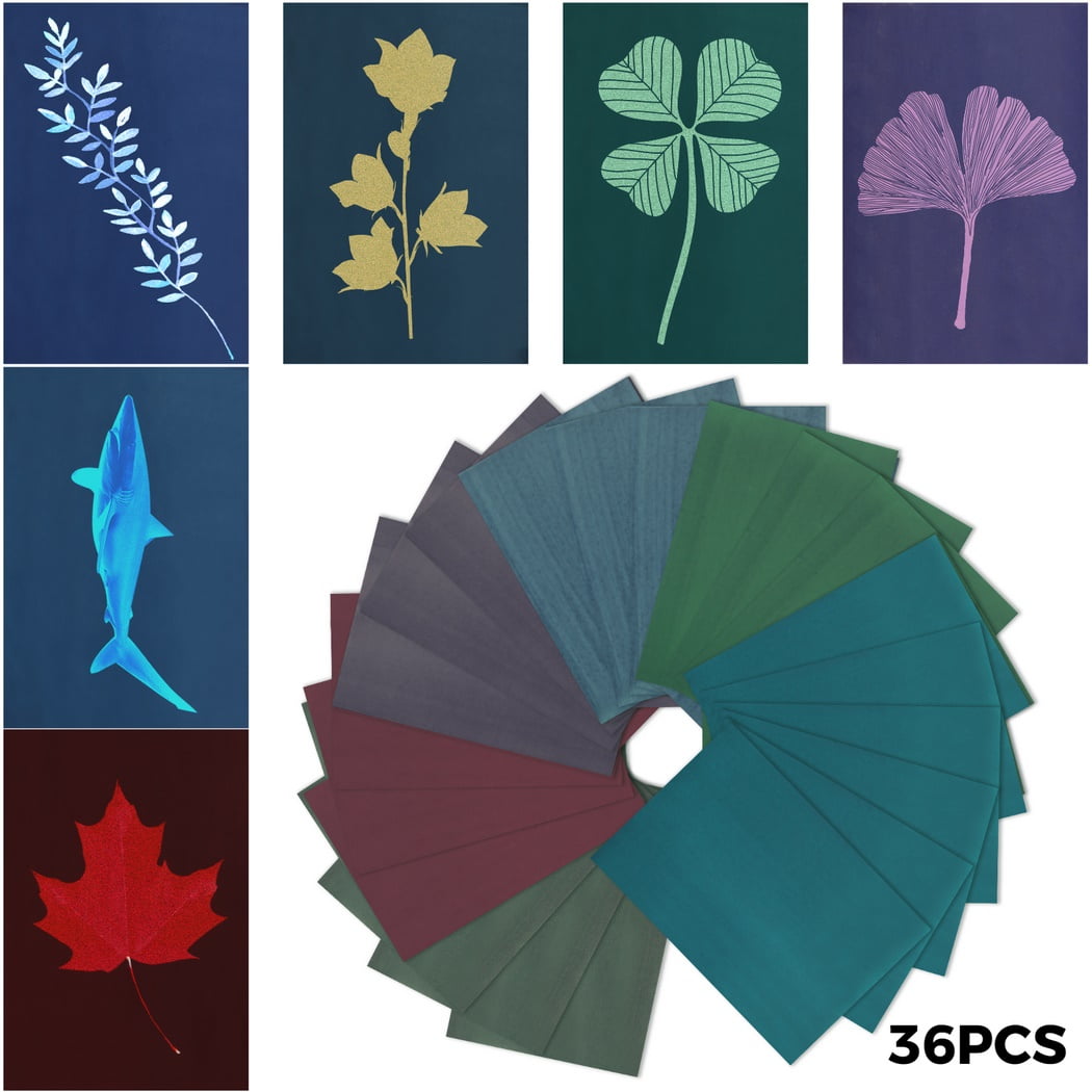 36PCS Sun Print Paper Kit Sun Art Papers High Sensitive Cyanotype ...
