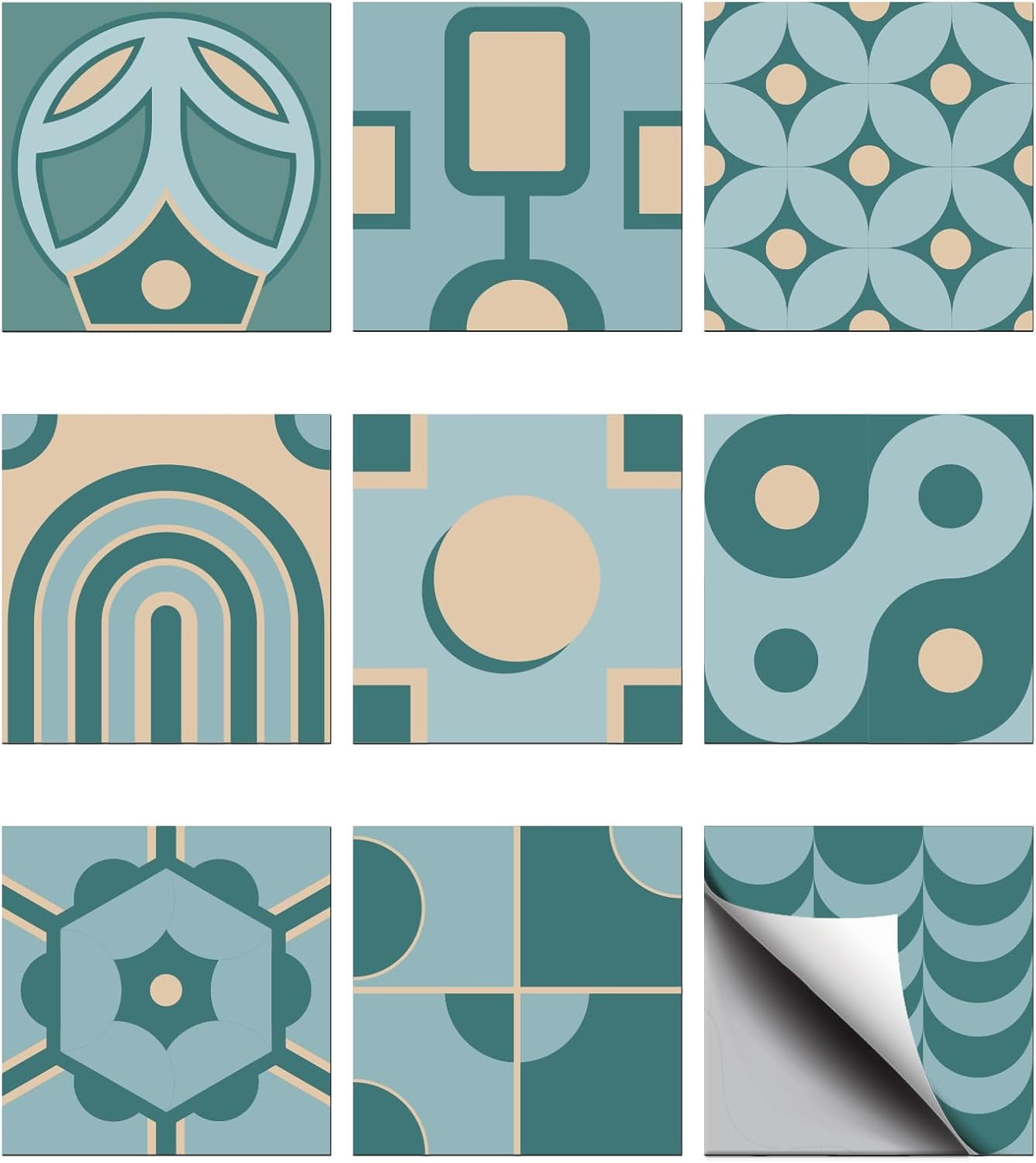 36PCS Tile Stickers Bohemia Irregular Geometric Turquoise Self Adhesive ...