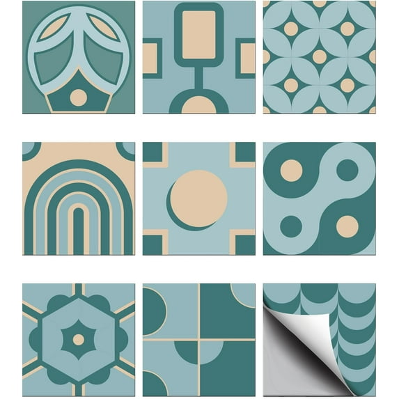 36PCS Tile Stickers Bohemia Irregular Geometric Turquoise Self Adhesive ...