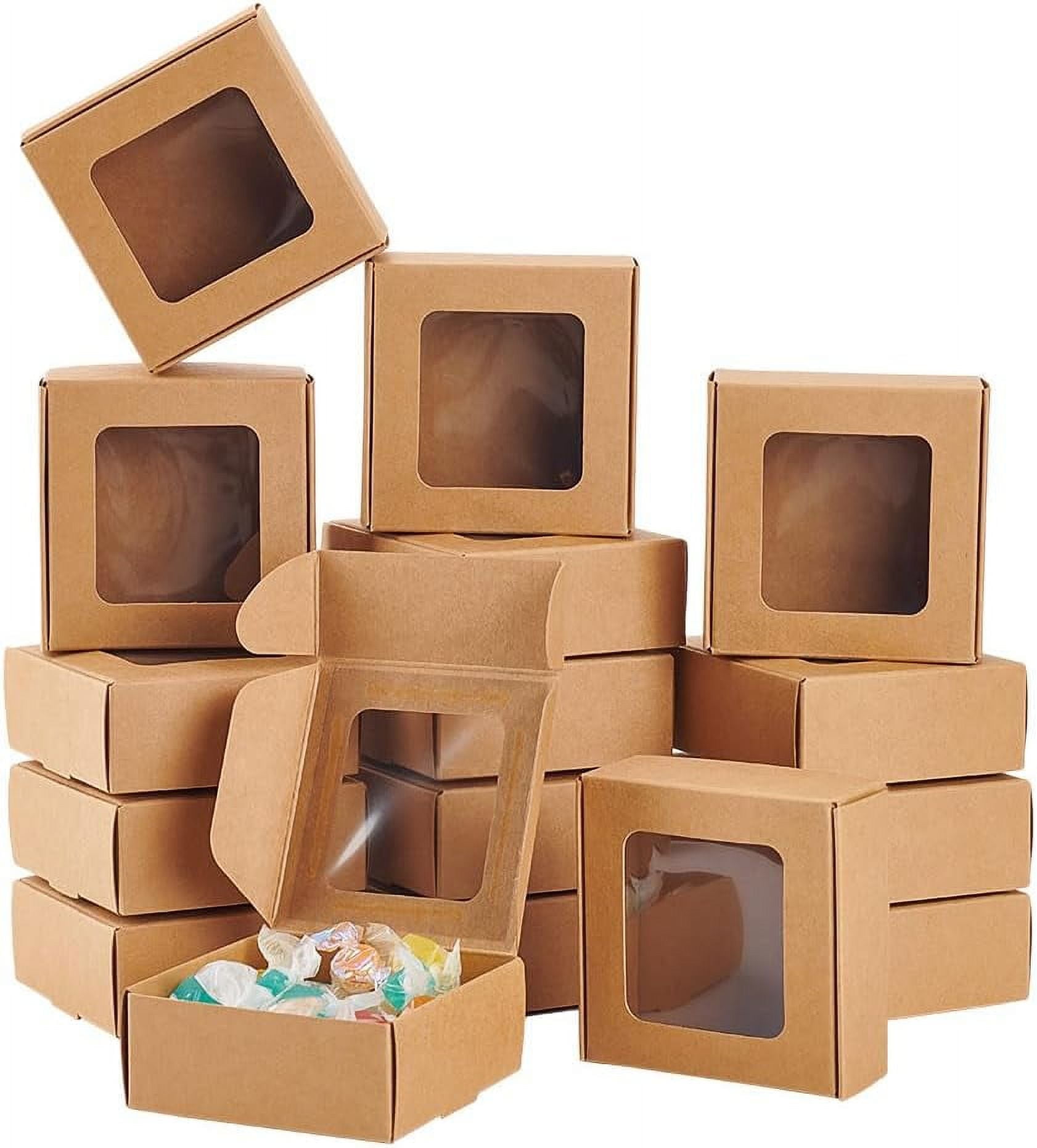 36Packs 3x3x1.2 Inch Brown Kraft Paper Box with Clear Windows Foldable ...