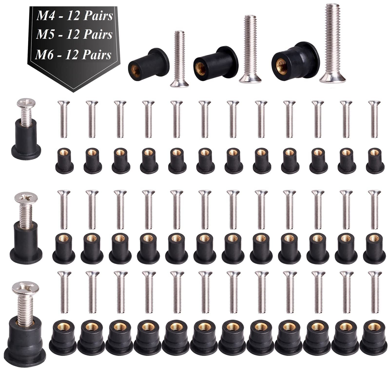 36Pairs Neoprene Well Nut Rubber Expansion Brass Nuts with Stainless ...