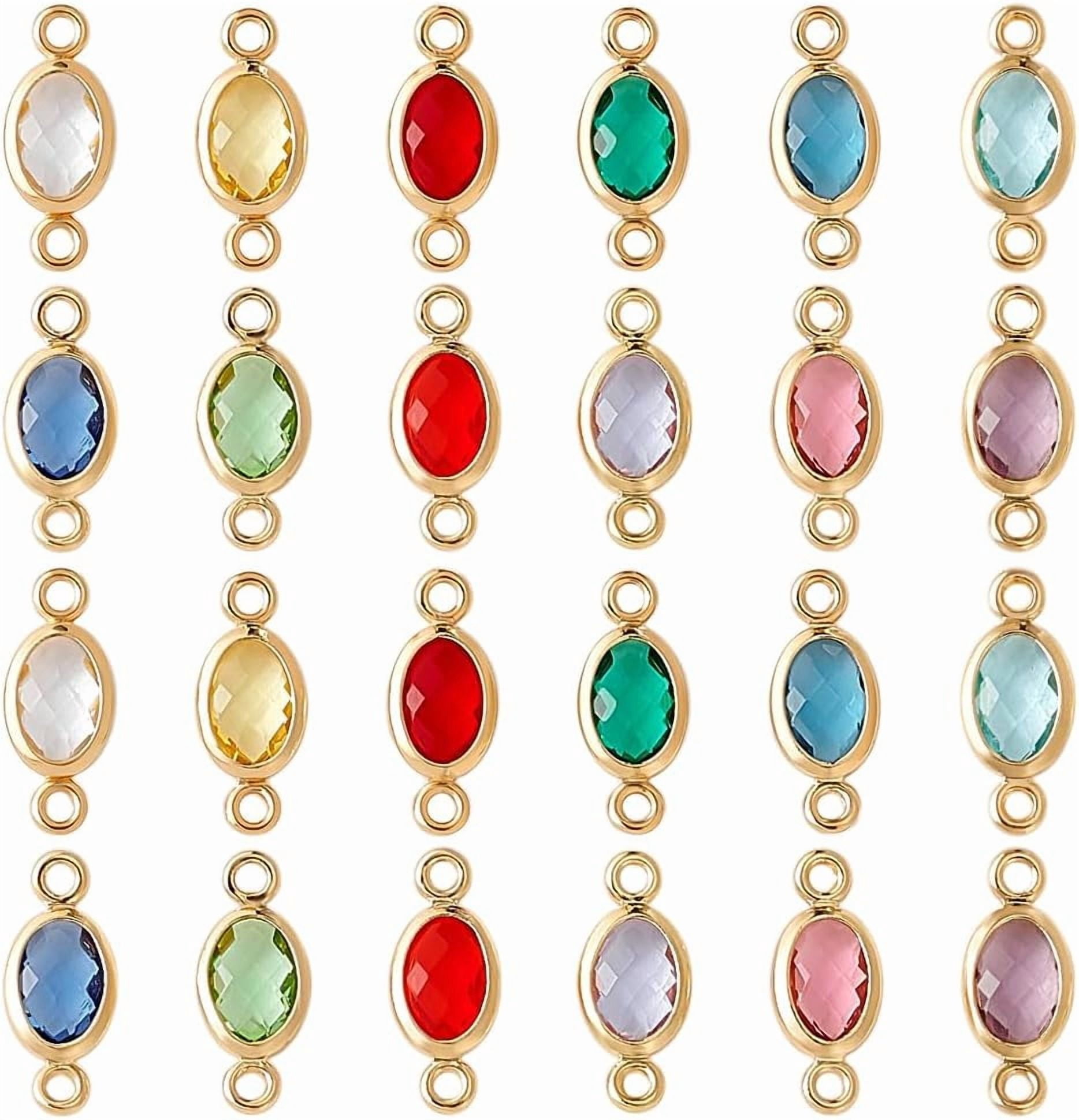 36Pcs 12 Colors Brass Pave Faceted Glass Oval Connector Charms Golden ...