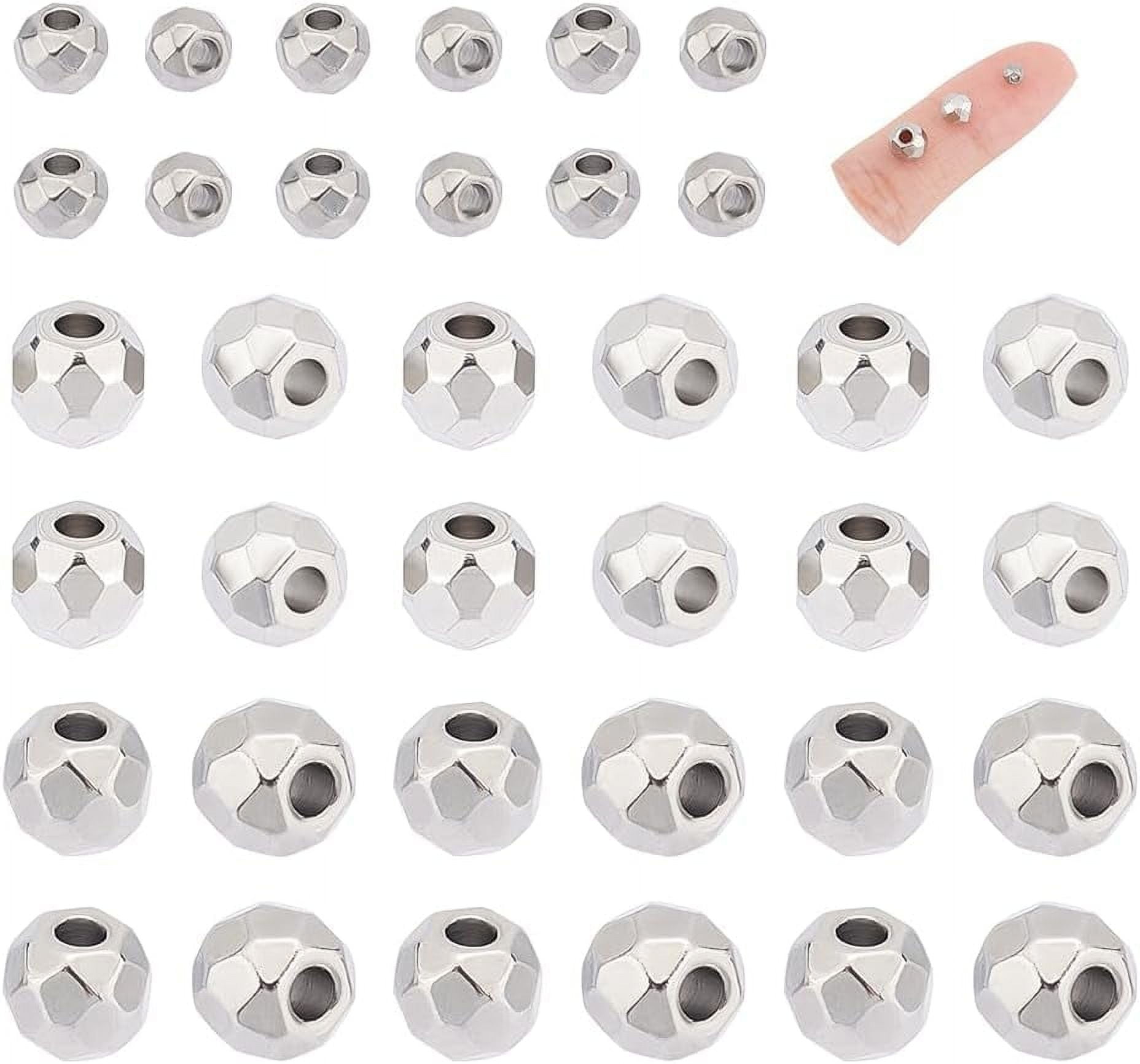 36Pcs 3/5/5.5mm 3 Sizes Round Stainless Steel Ball Beads Loose Spacer ...