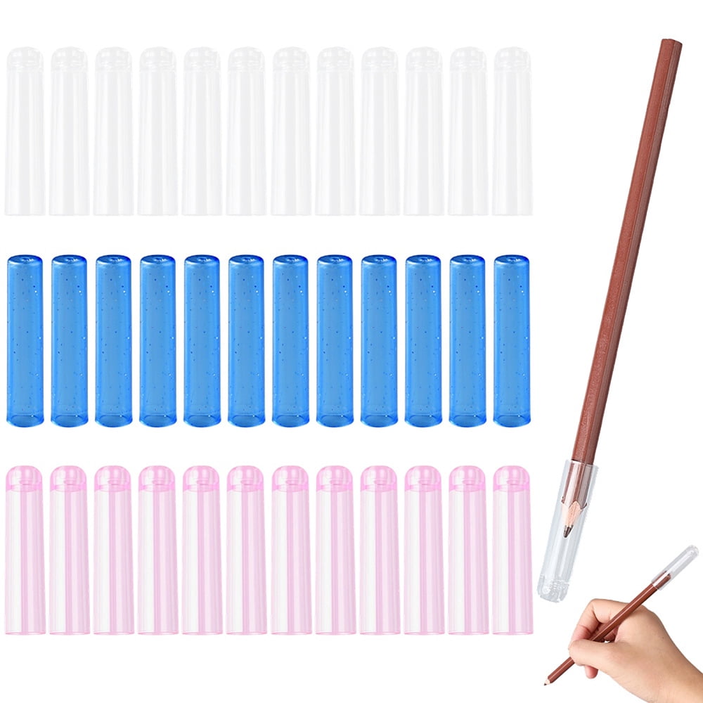36Pcs 3 Colors Pencil Tip Protector Cover Transparent Blue Pink Plastic ...