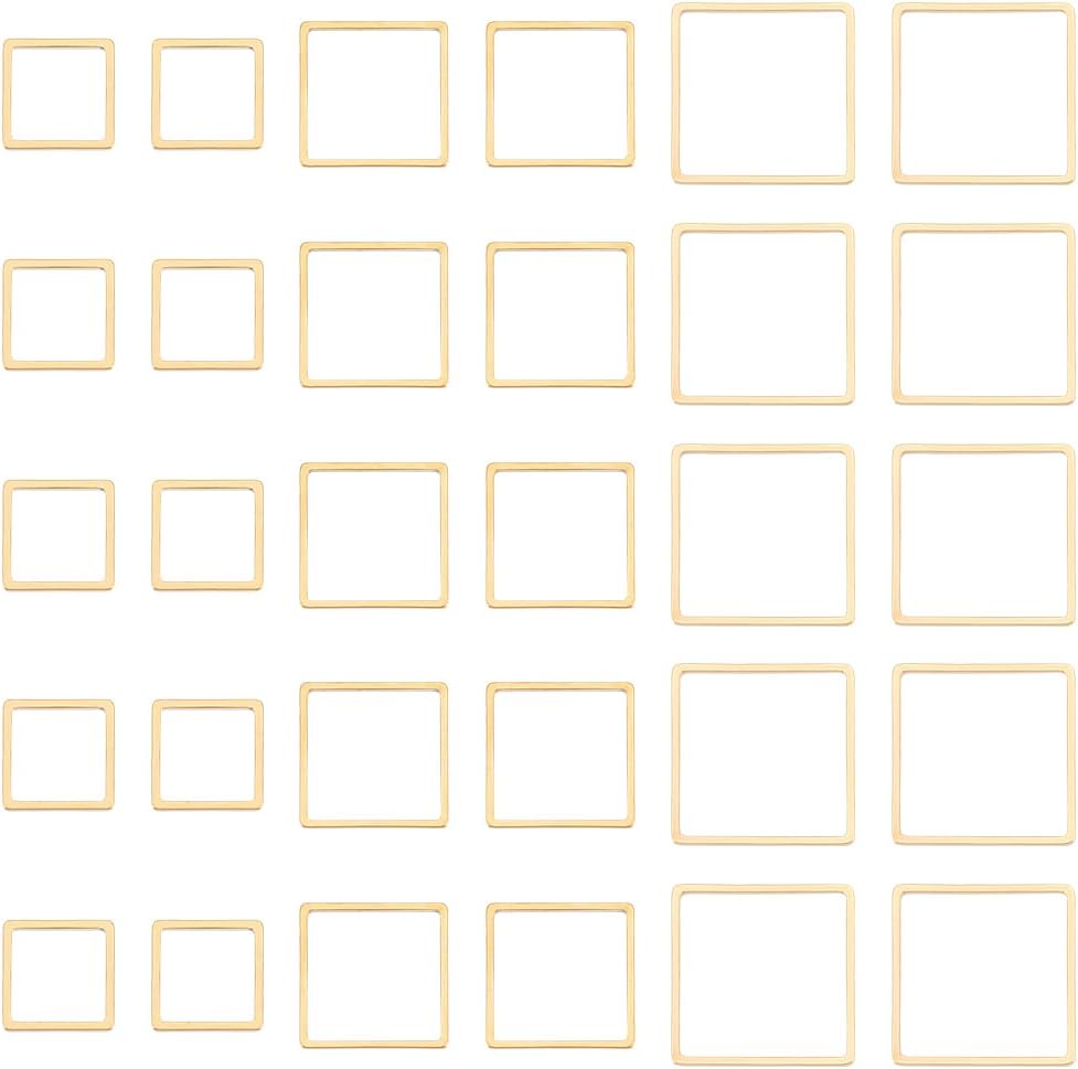 36Pcs 3 Sizes 12/16/20mm Stainless Steel Square Linking Rings Square ...