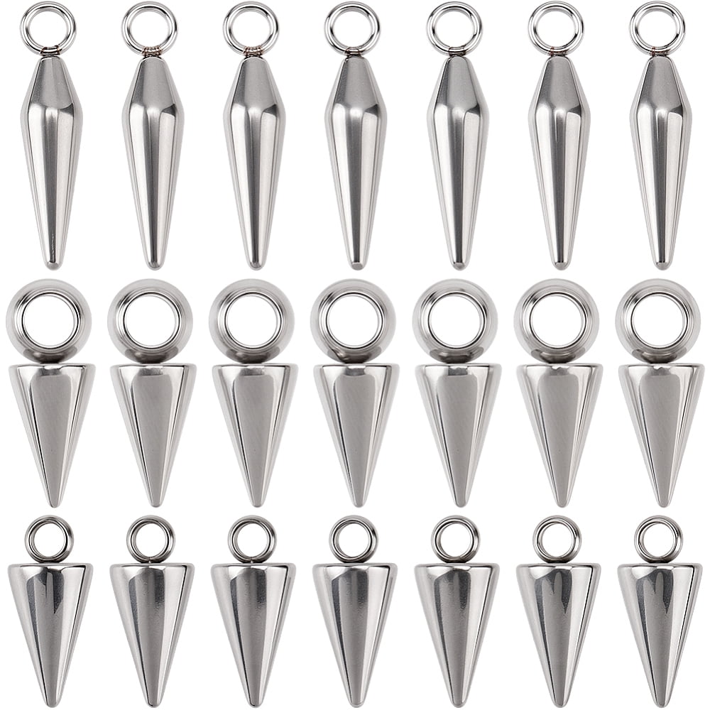 36Pcs 3 Styles Stainless Steel Charms Cone Charm Stainless Steel Color ...